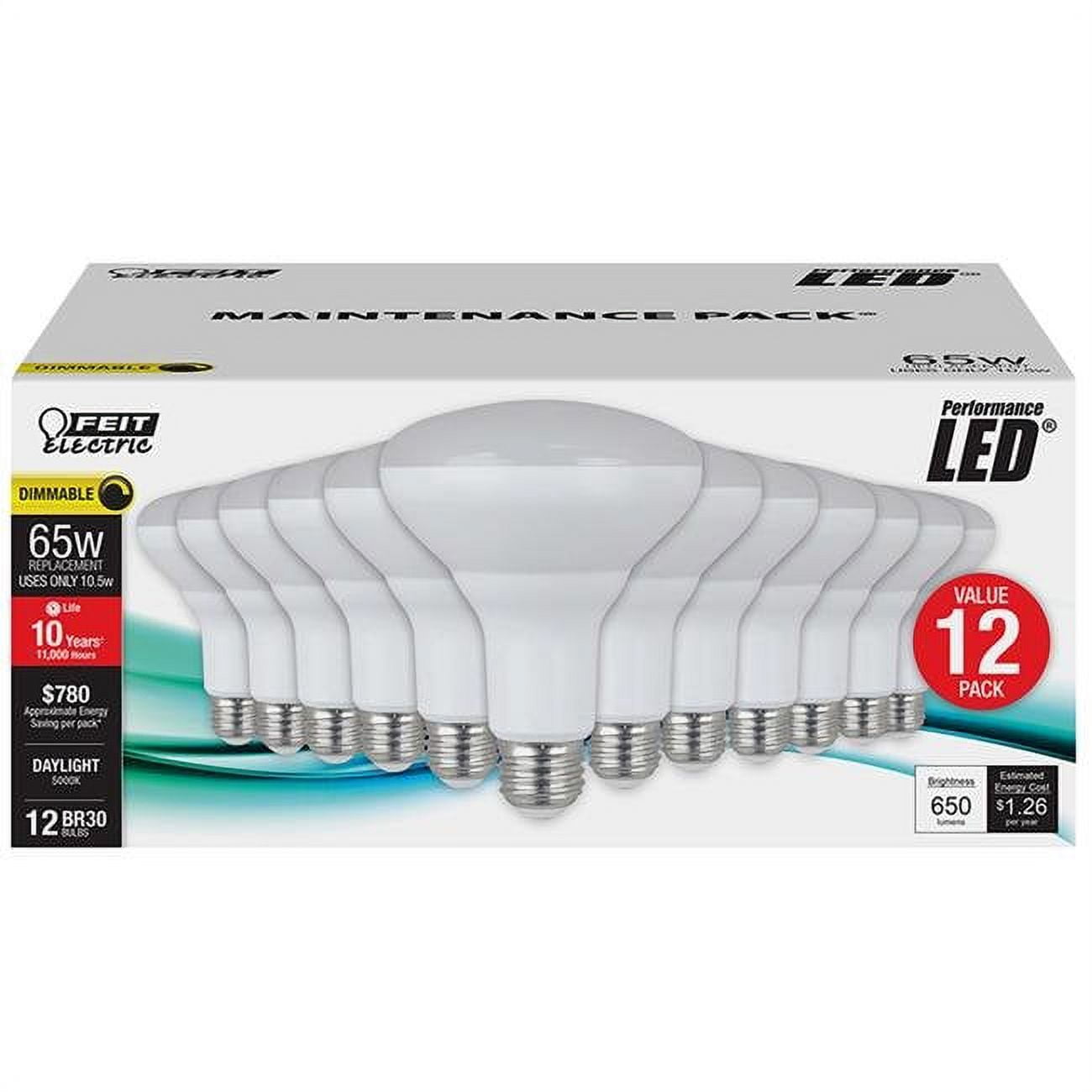 Feit Electric 65 watt Equivalence 10.5 watt 650 Lumen Track & Recessed BR30 LED Bulb, Daylight ...