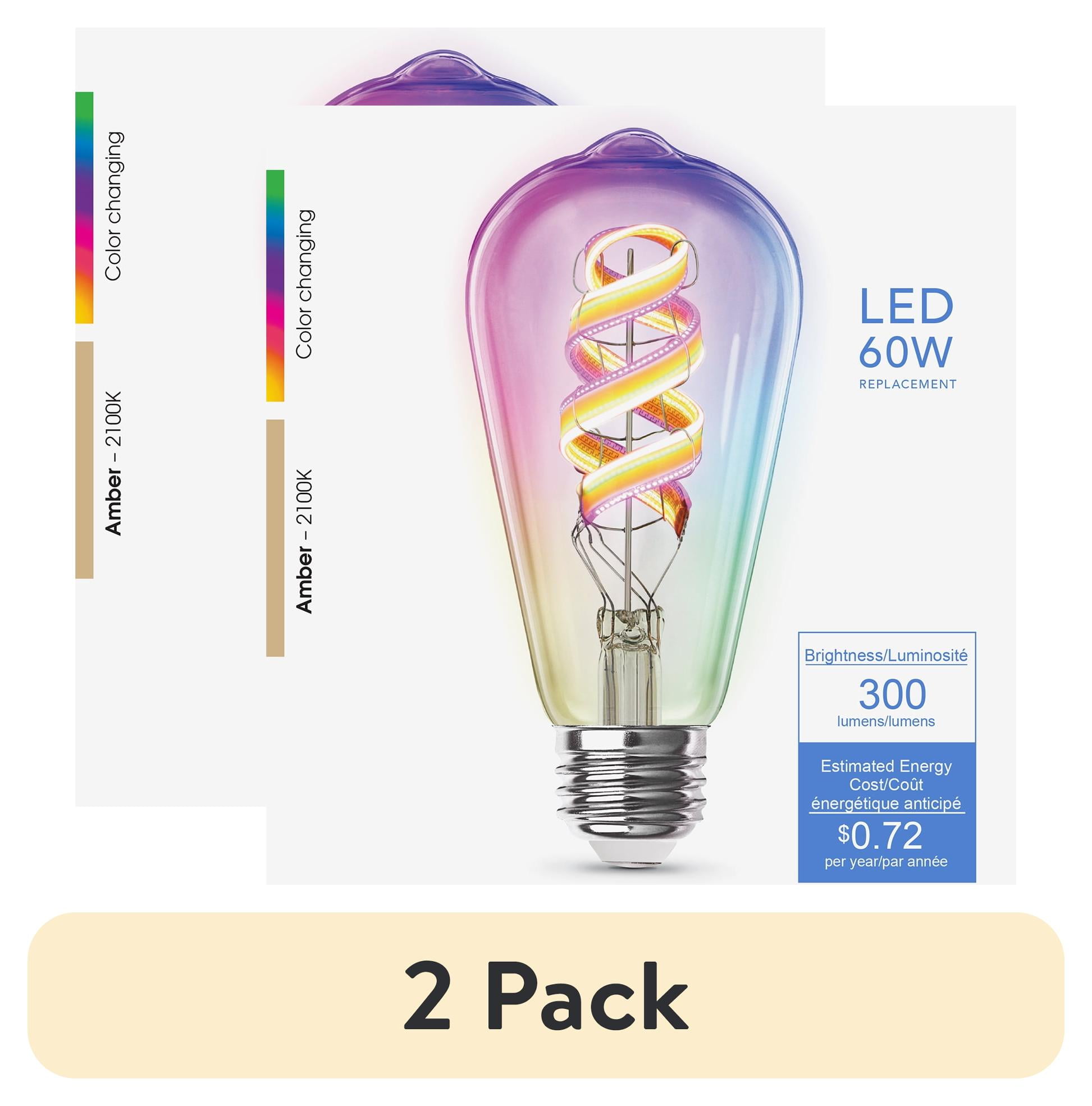 (2 pack) Feit Electric 6W (60W Equivalent) Color Changing Smart LED ...