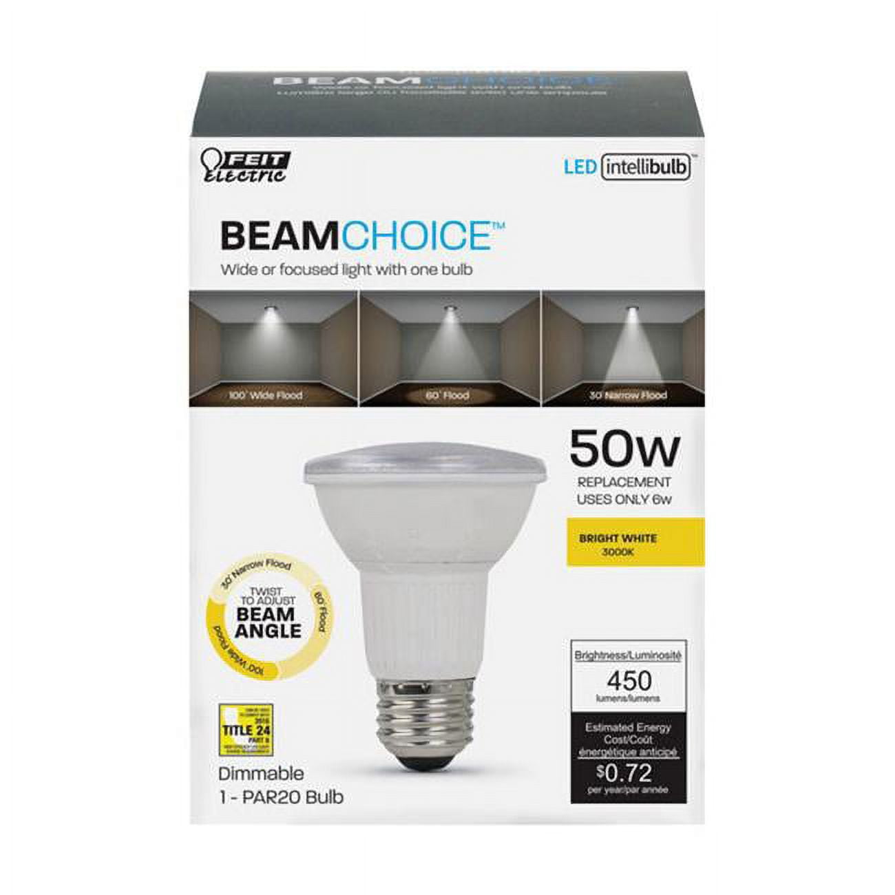 Feit Electric 6W Intellibulb Bright White BeamChoice PAR20 LED Bulb ...