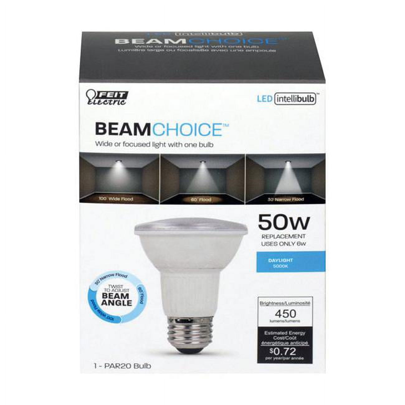 Feit Electric 6W Intellibulb Daylight BeamChoice PAR20 LED Bulb 450 ...