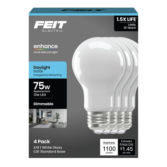 Feit Electric 75W A19 E26 Medium Daylight Equivalence Filament LED Bulb ...