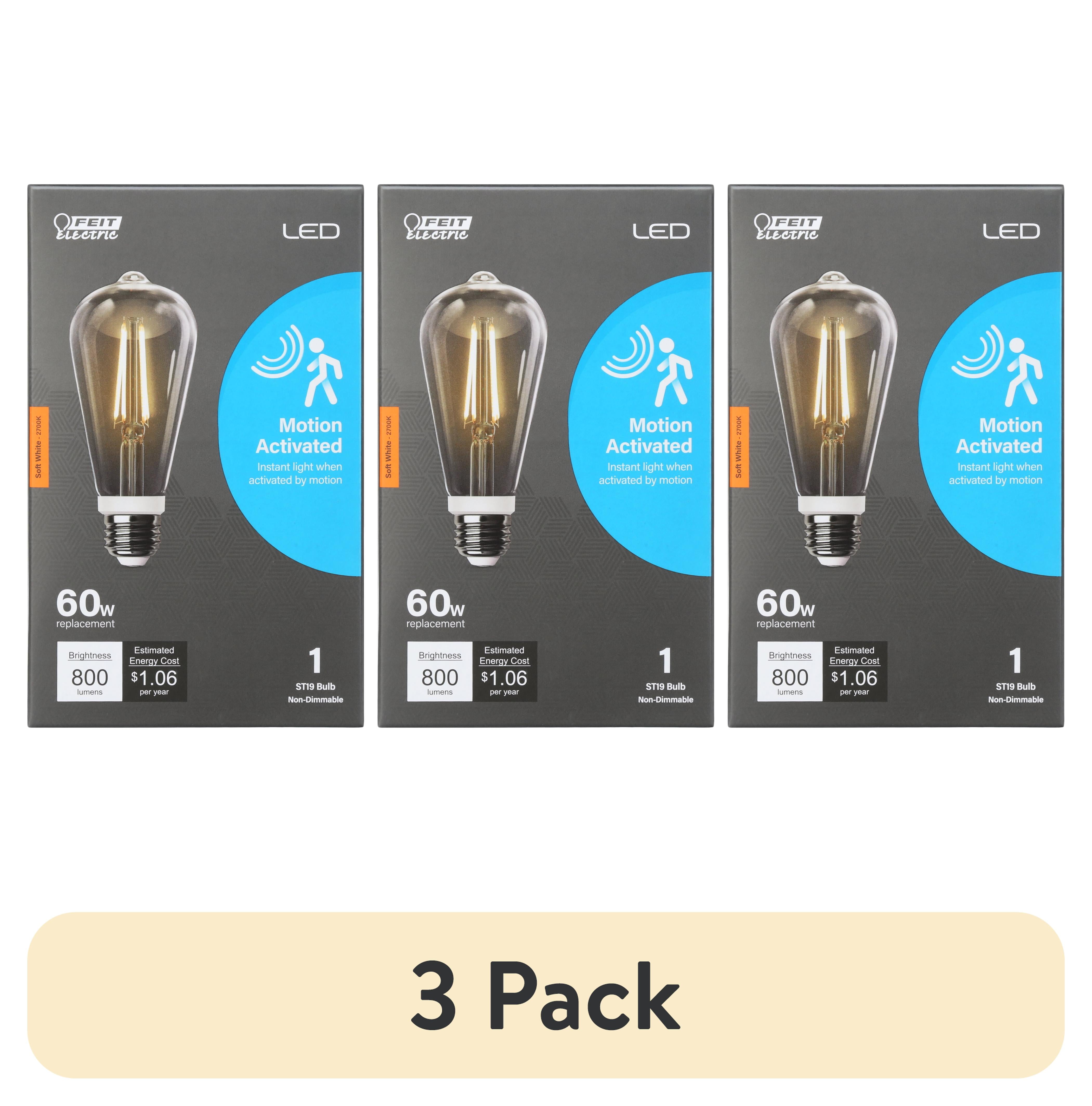(3 pack) Feit Electric 8.8W (60W Equiv.) Soft White Motion Sensor Light Bulb, ST19, Med. Base ...