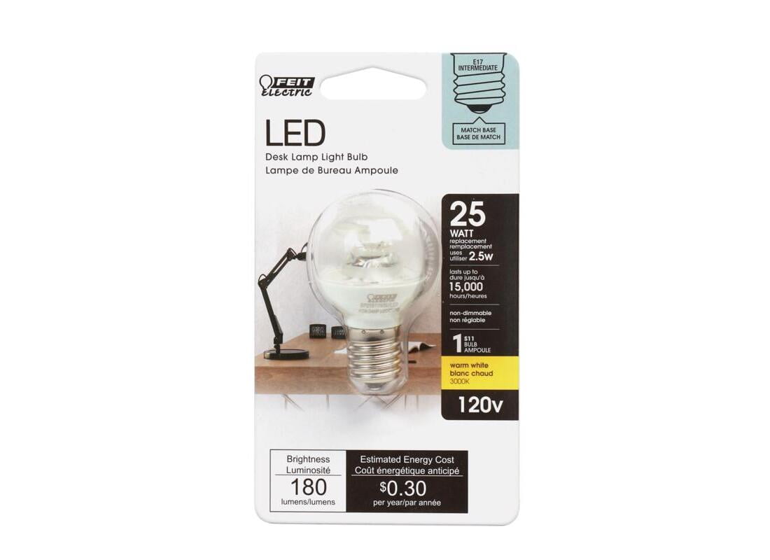 Feit Electric BP25S11N/SU/LED S11 LED Desk Lamp Bulb, 2.5 Watts, 120 ...