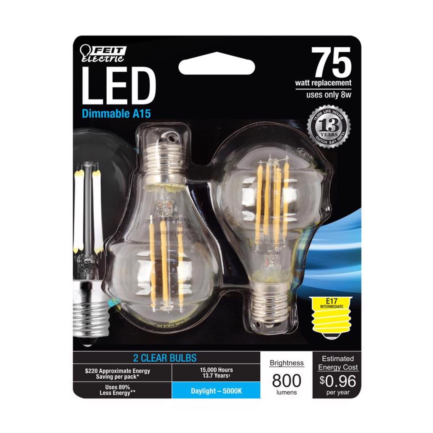 Feit Electric LED E17 Bulb Daylight 75W Equivalent, Decorative Filament ...