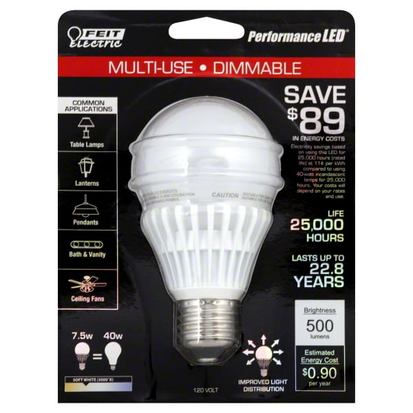 Feit Electric BPAG500DM/LED Led General Purpose Bulb, A19, 40W, 3K ...