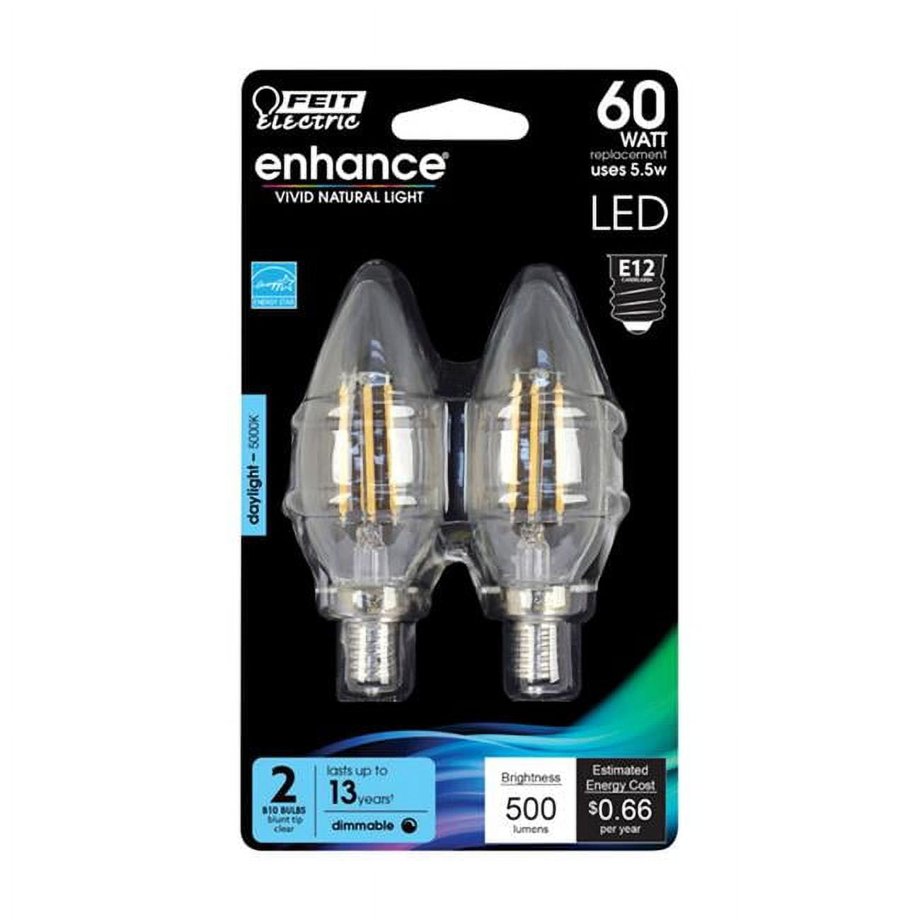Feit Electric BPCTC60950CAFL2 Enhance B10 Filament LED Bulb, 5.5 W ...