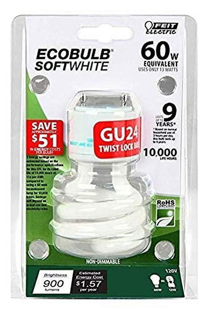 Feit Electric BPESL13T/GU24/2 900 Lumen Soft White Mini Twist GU24 CFL ...