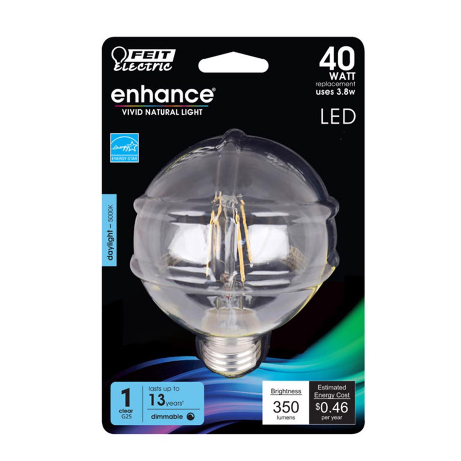 Feit Enhance G25 E26 (Medium) Filament LED Bulb Daylight 40 Watt ...