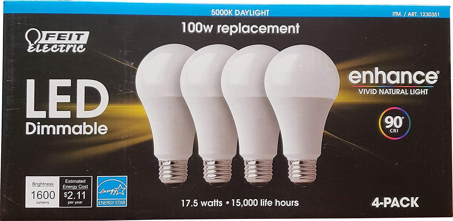Feit Electric Enhance 5000K Daylight 4-Pack LED Dimmable 17.5W 100W ...