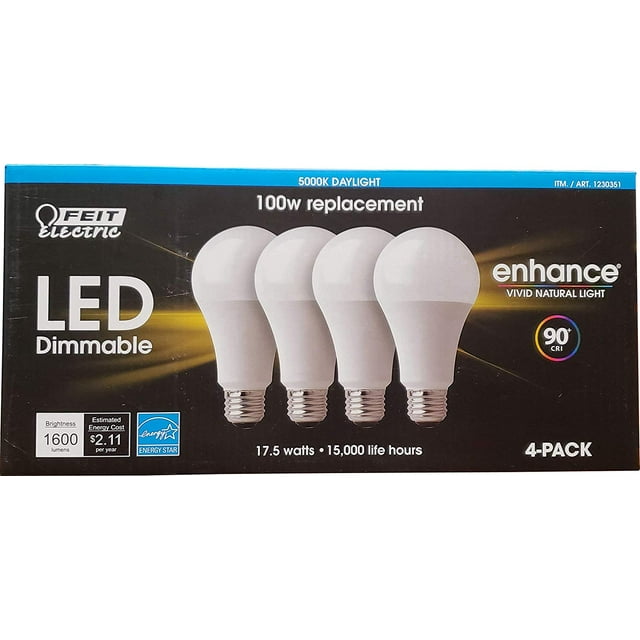 Feit Electric Enhance 5000K Daylight 4-Pack LED Dimmable 17.5W 100W Replacement - Walmart.com