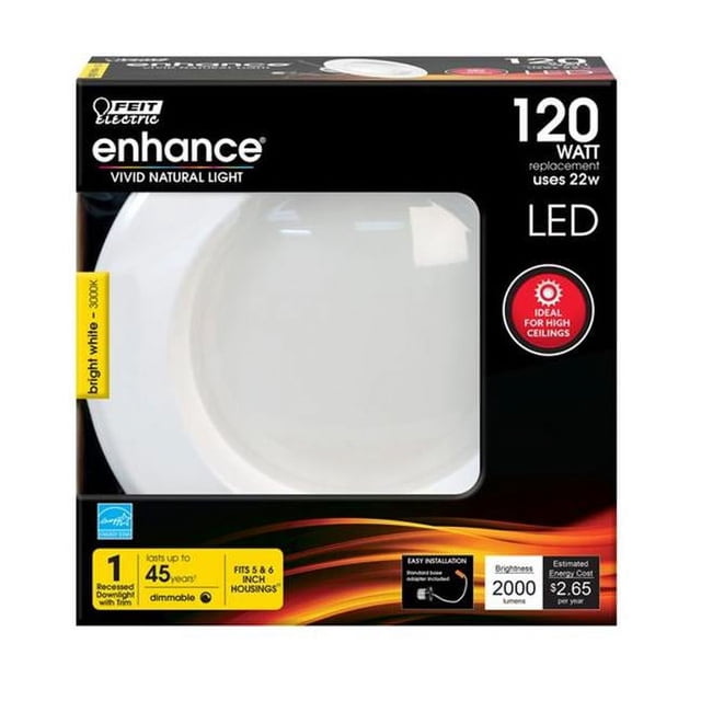 Feit Electric Enhance Daylight 5-6 in. W Aluminum LED Dimmable Recessed ...
