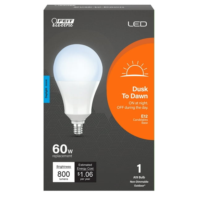 Feit Electric Intellibulb LED 8.8W (60W Equivalent) Dusk to Dawn Light A19 Bulb, E12 Base ...