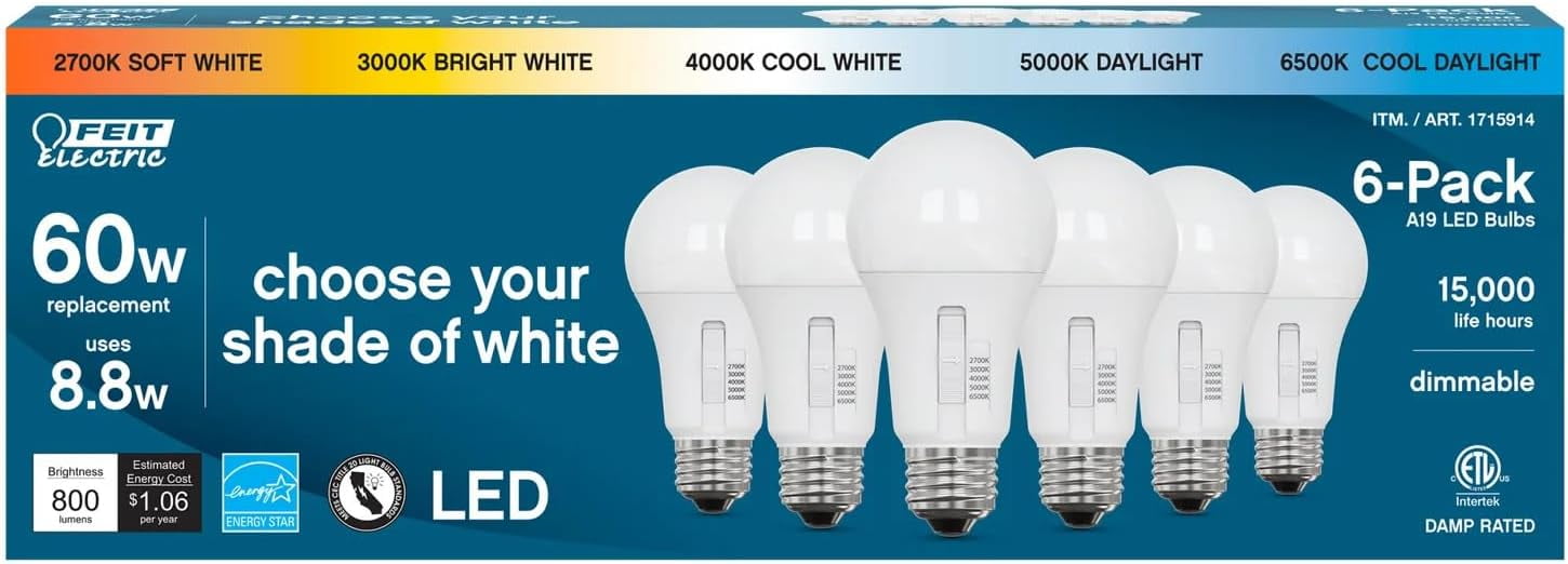 Feit Electric LED 5-Color Choice - 60W Equivalent - 800 Lumen, 2700K ...