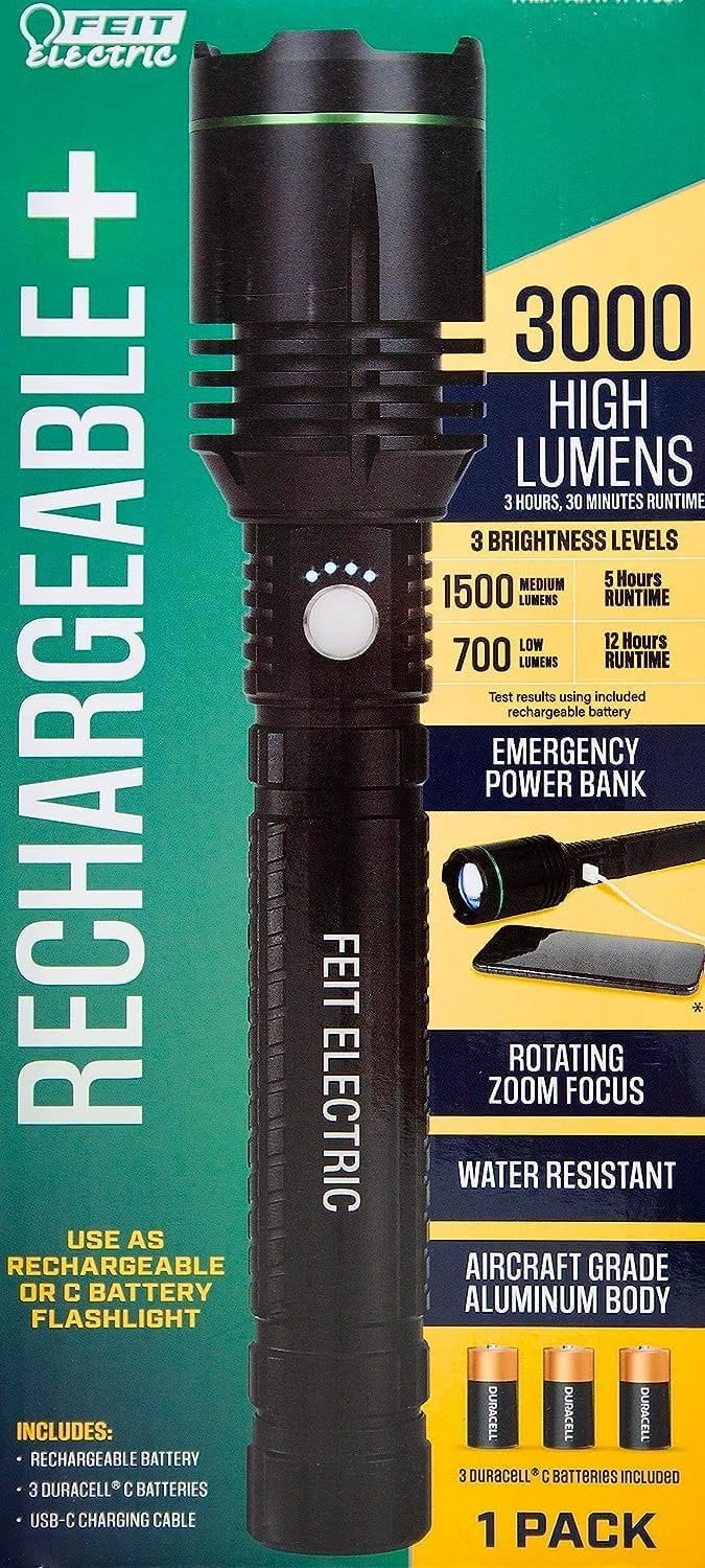 Feit Electric Rechargeable LED 3000 Lumens Flashlight - Walmart.com
