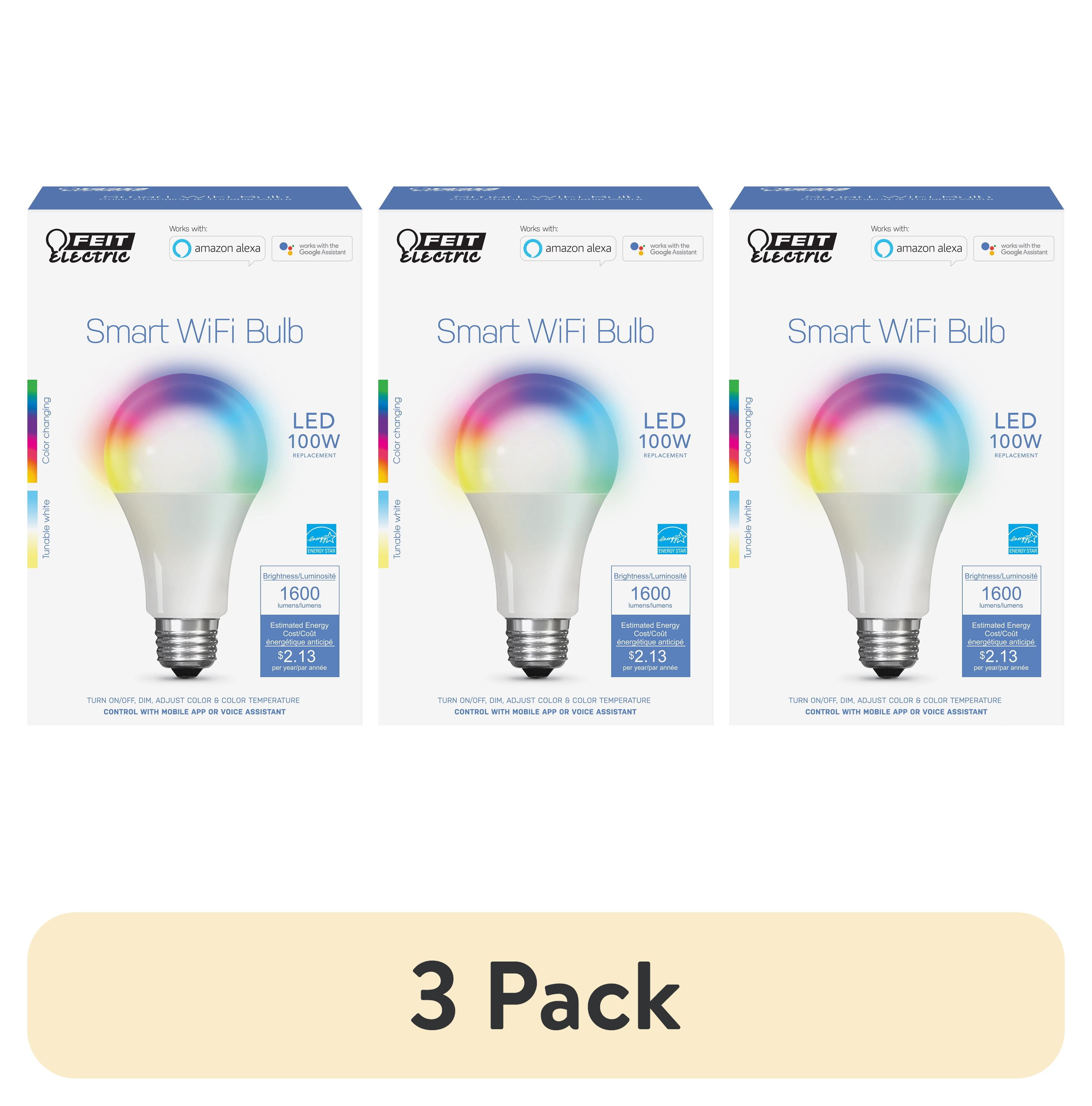 (3 pack) Feit Electric Smart LED 17.7 Watt (100 Watt Eq.) Color ...