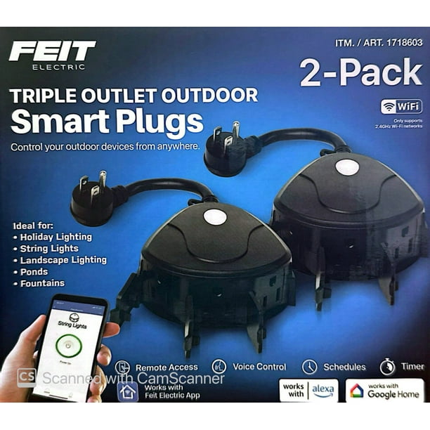 Feit Electric Triple Outlet Outdoor Smart Plugs 2 Pack - Walmart ...