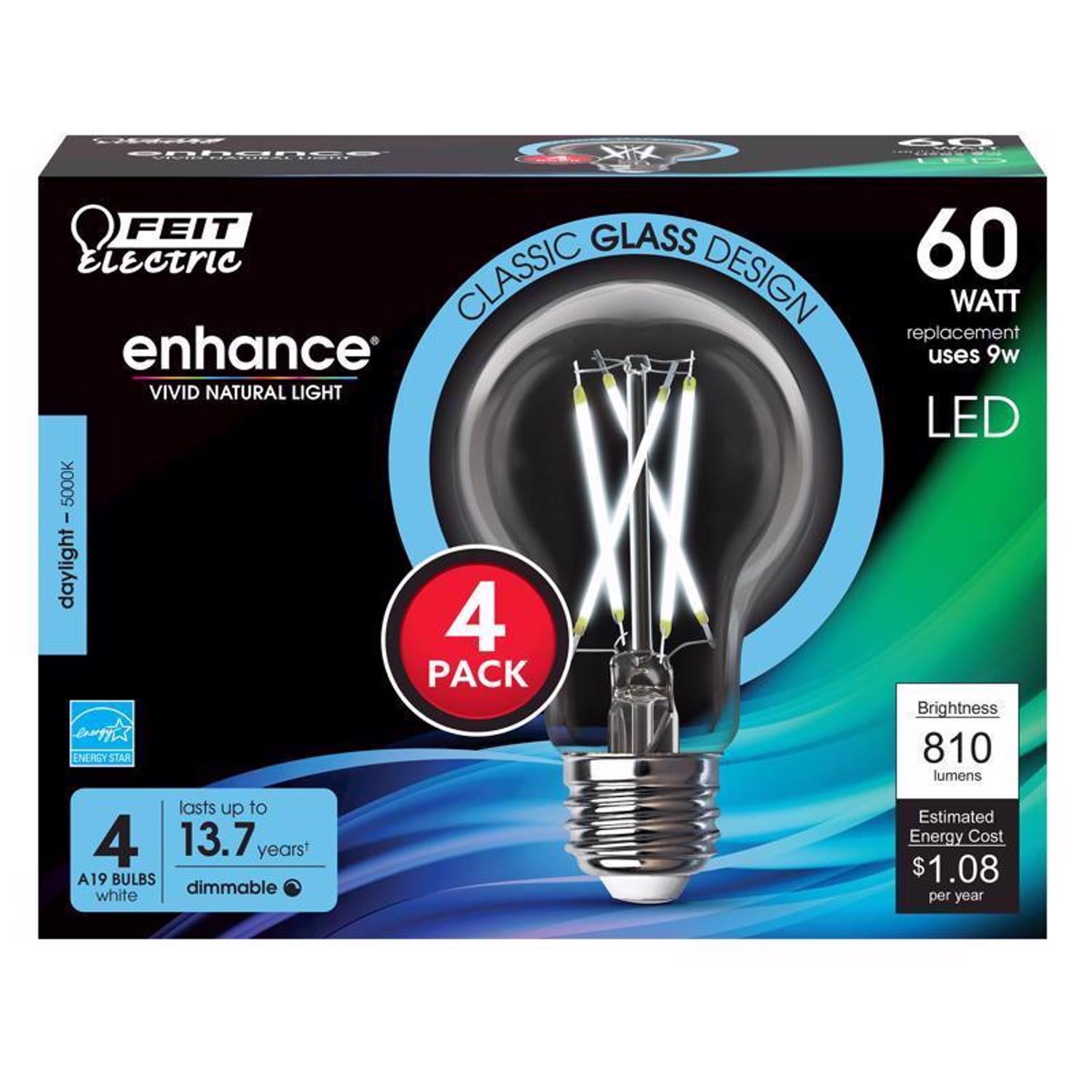 Feit Enhance A19 E26 (Medium) Filament LED Bulb Daylight 60 Watt ...