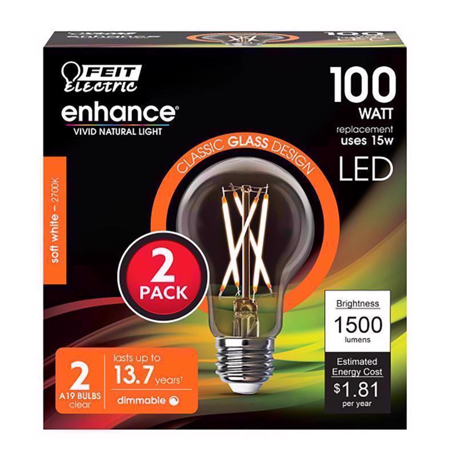 Feit Enhance A19 E26 (Medium) Filament LED Bulb Soft White 100 Watt ...