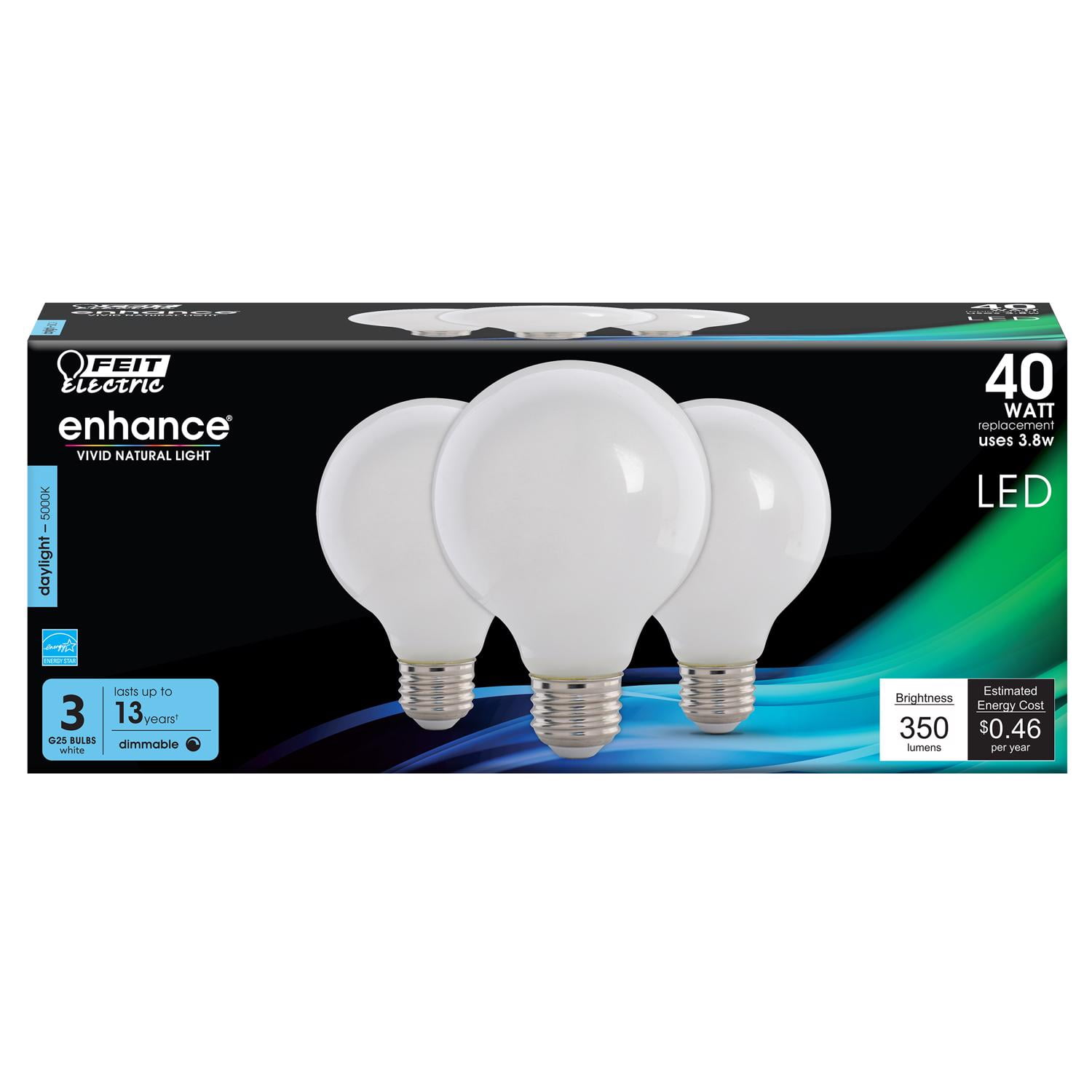 Feit Electric Enhance G25 Filament LED Bulb, Daylight, 40W Equivalent ...