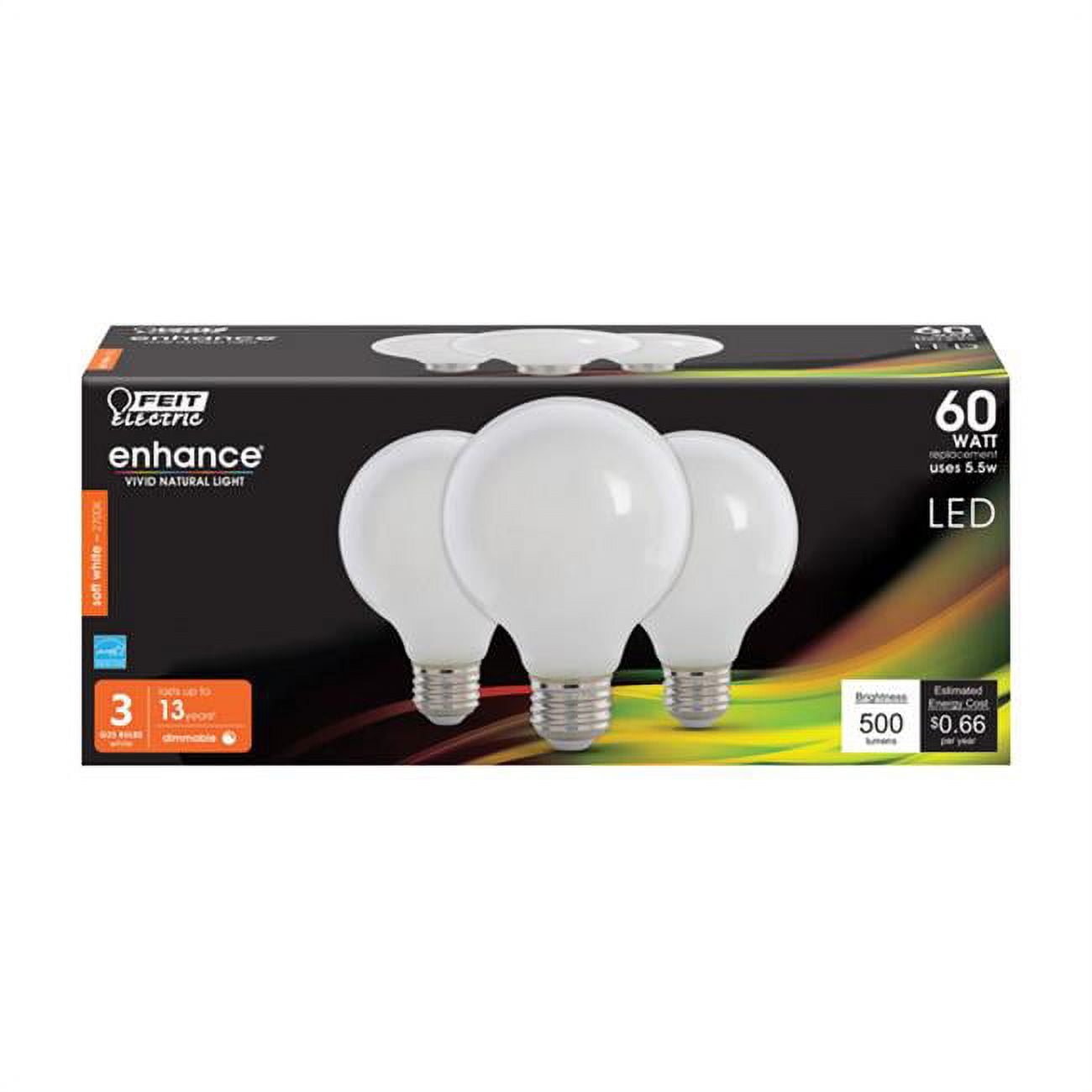 Feit Enhance G25 E26 (Medium) Filament LED Bulb Soft White 60 Watt ...