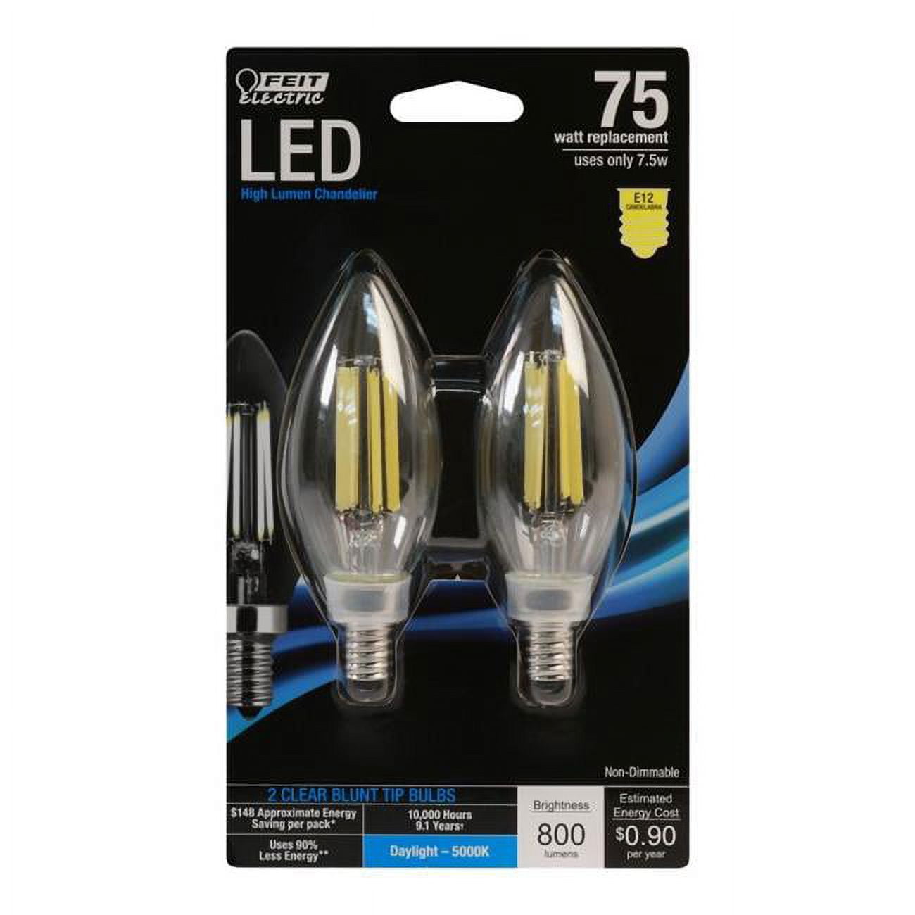 Feit LED Blunt Tip E12 (Candelabra) LED Bulb Daylight 75 Watt ...