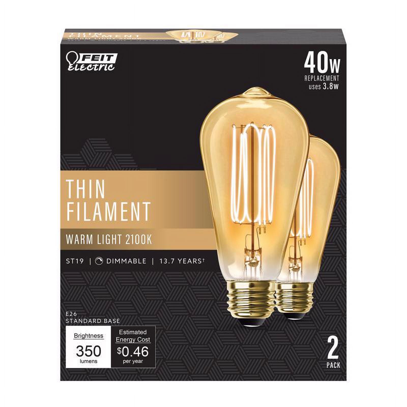 Feit LED Filament ST19 E26 (Medium) Filament LED Bulb Warm White 40 ...