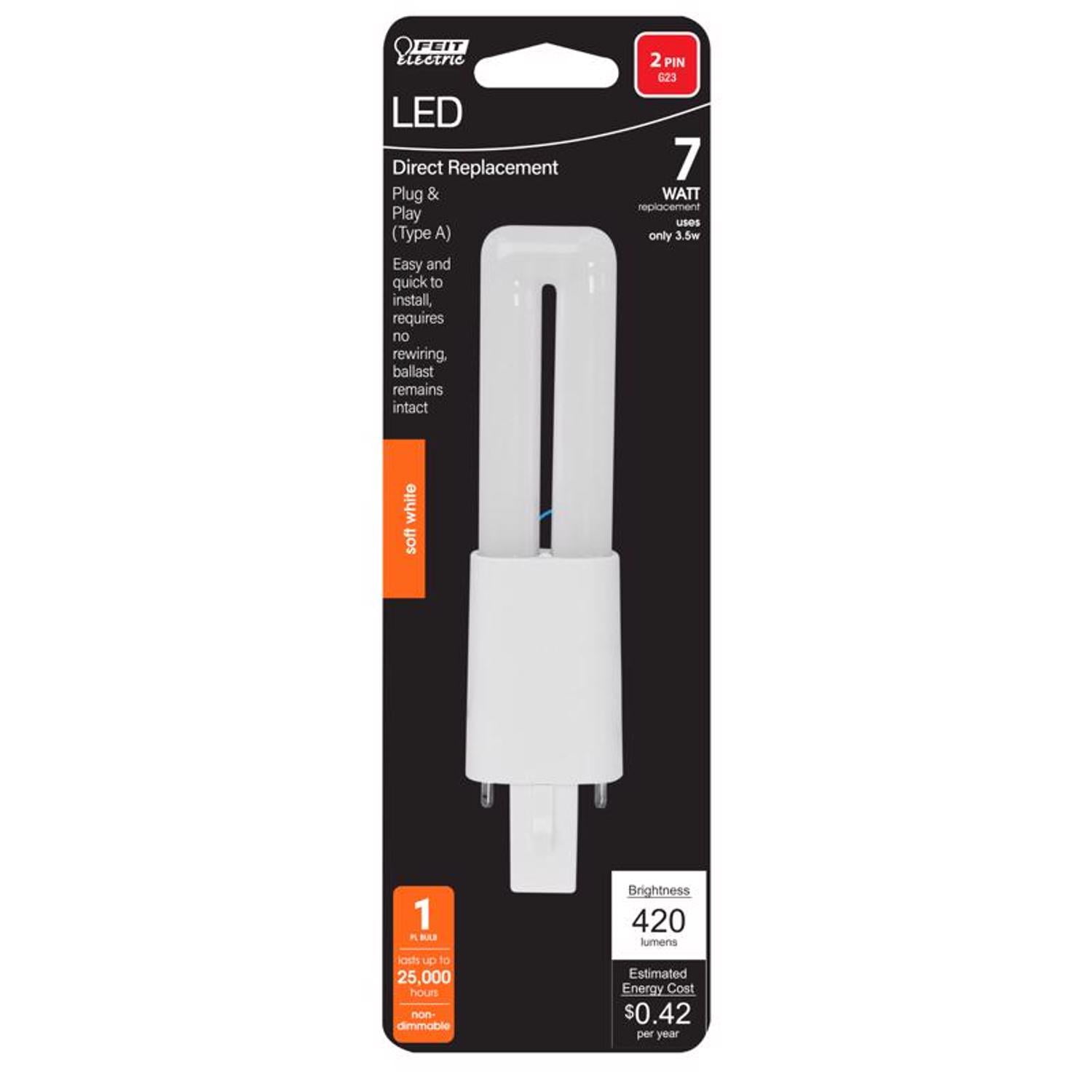 Feit Linear PL G23 LED Tube Light Soft White 7 Watt Equivalence 1 pk ...