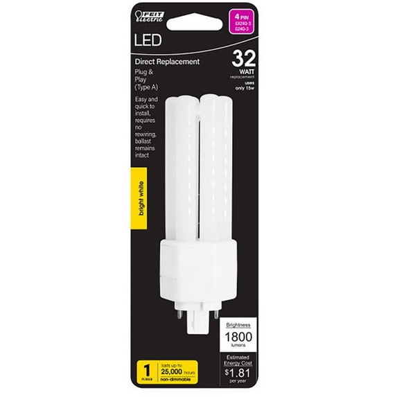 Feit Linear PL GX24Q-3 4-Pin LED Bulb Bright White 32 Watt Equivalence ...