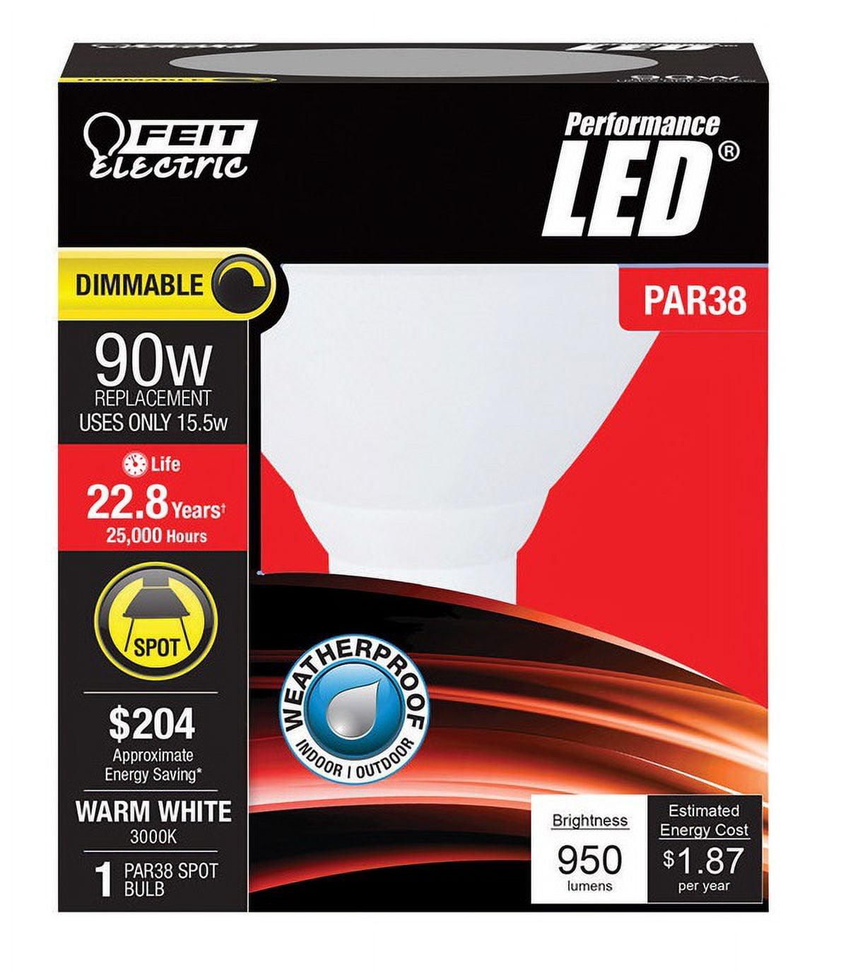 Feit Electric PAR38/SP/LEDG10 LED Lamp, 120 V, 15.5 W, Medium E26 ...