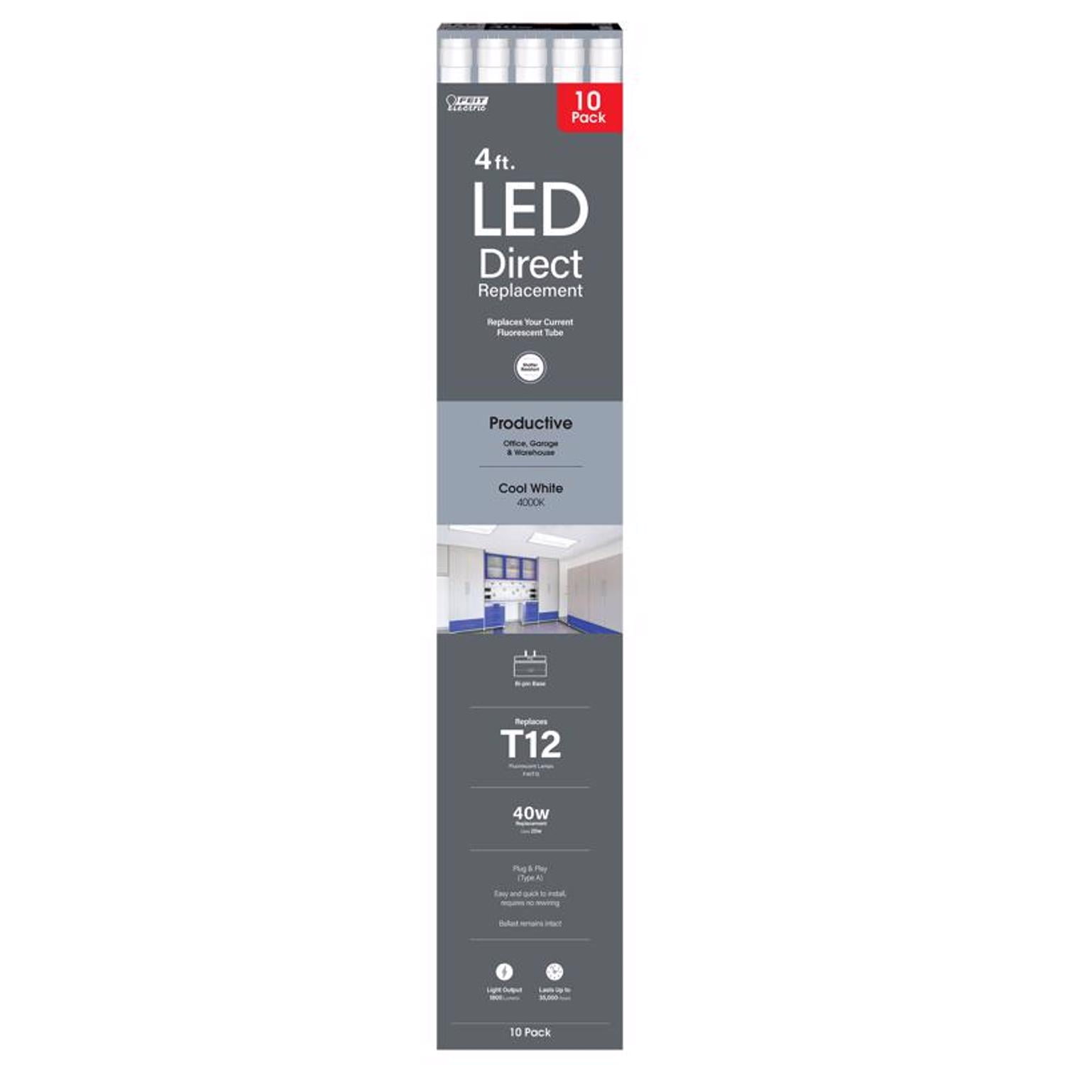 Feit Plug & Play T12 Cool White 47.4 in. G13 Linear LED Bulb 40 Watt ...