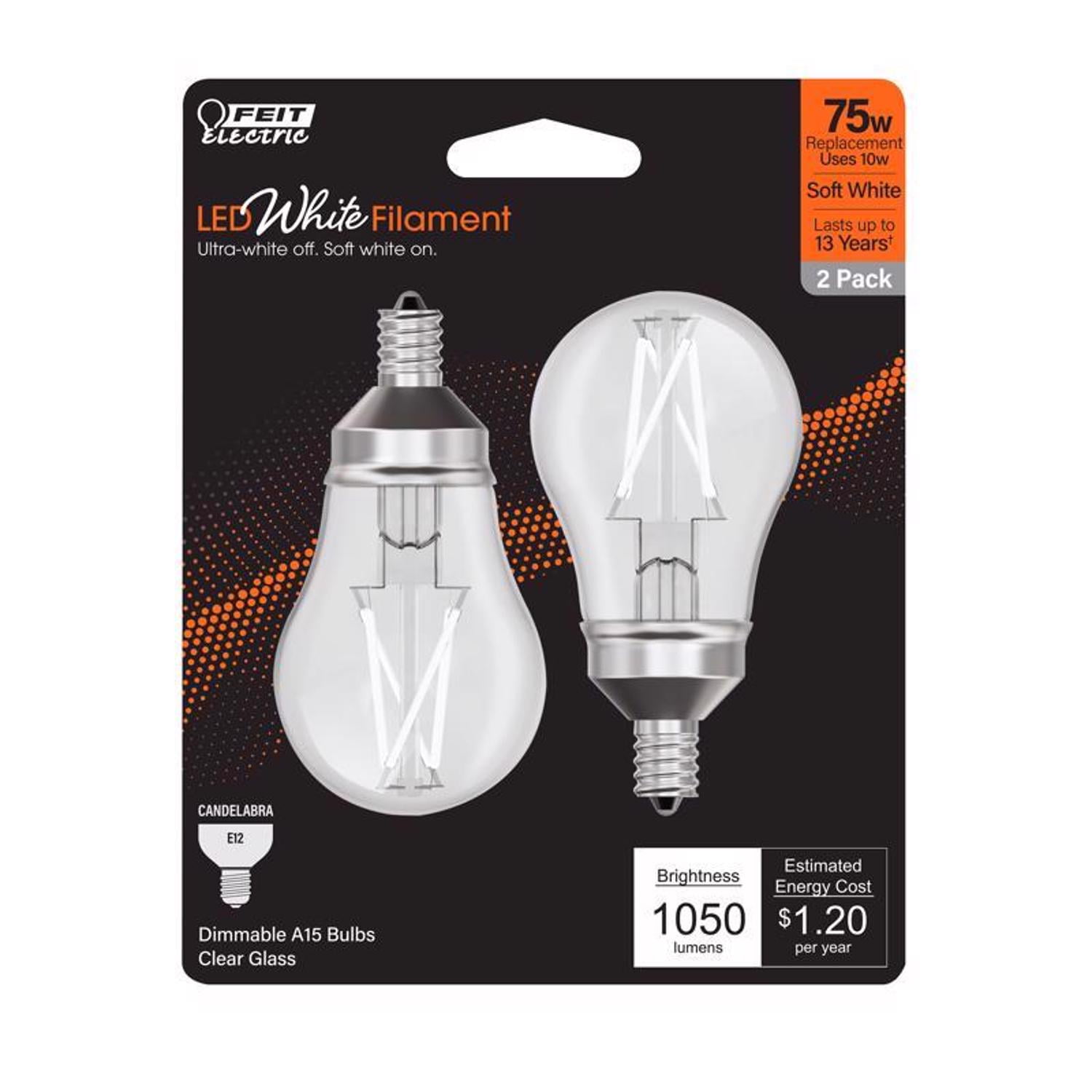 Feit Electric A15 E12 LED Bulbs, White Filament, Soft White, Dimmable ...