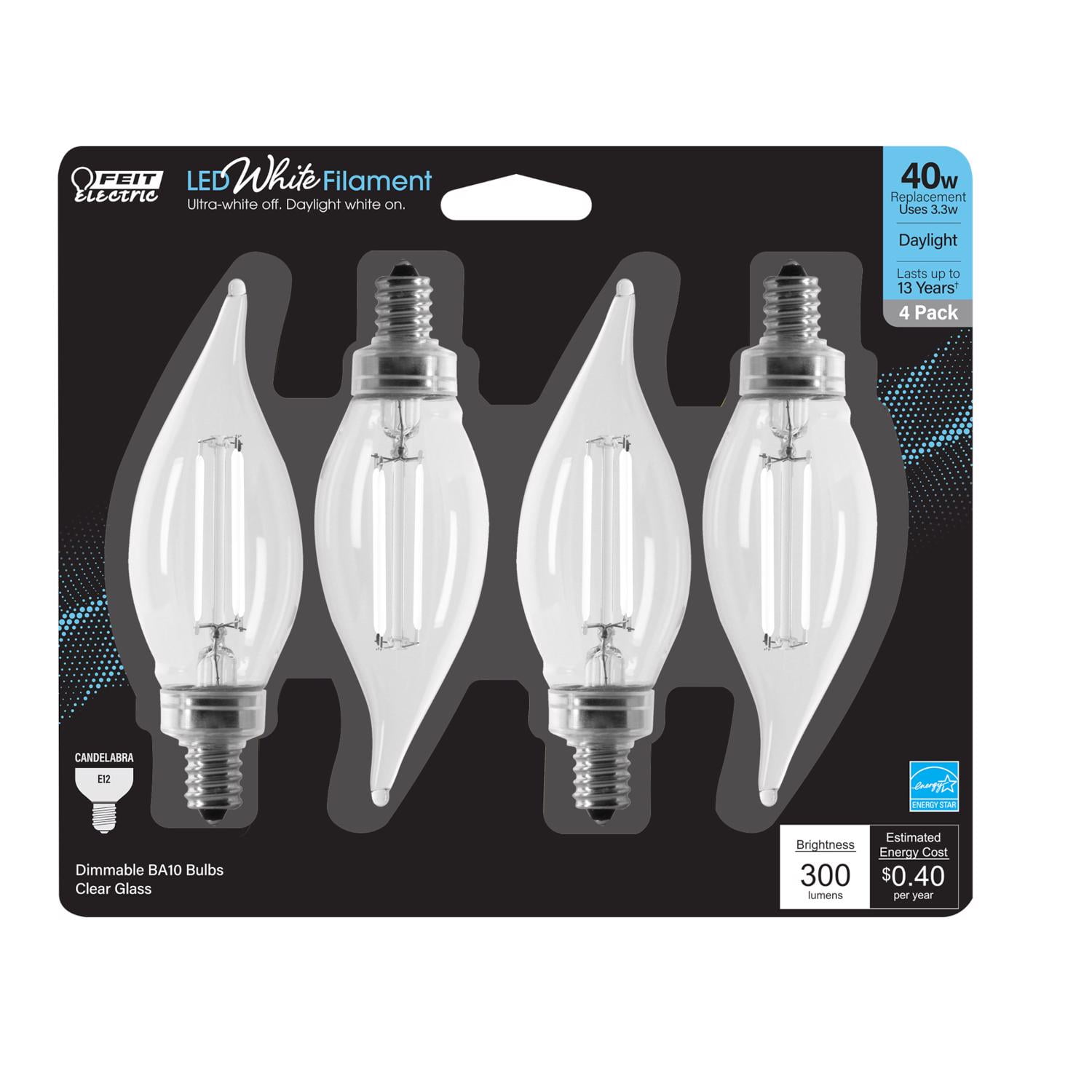 Feit White Filament BA10 E12 (Candelabra) Filament LED Bulb Daylight 40 ...
