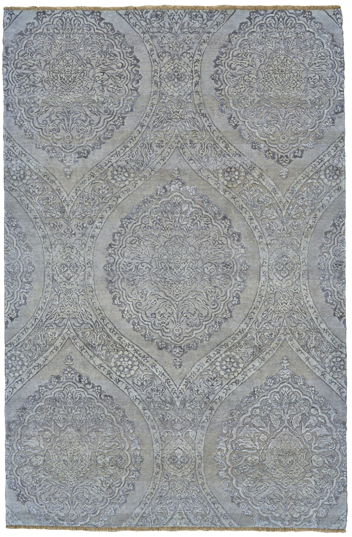 Feizy Amalfi Transitional Damask, Taupe/Silver, 7'9" x 9'9" Area Rug ...