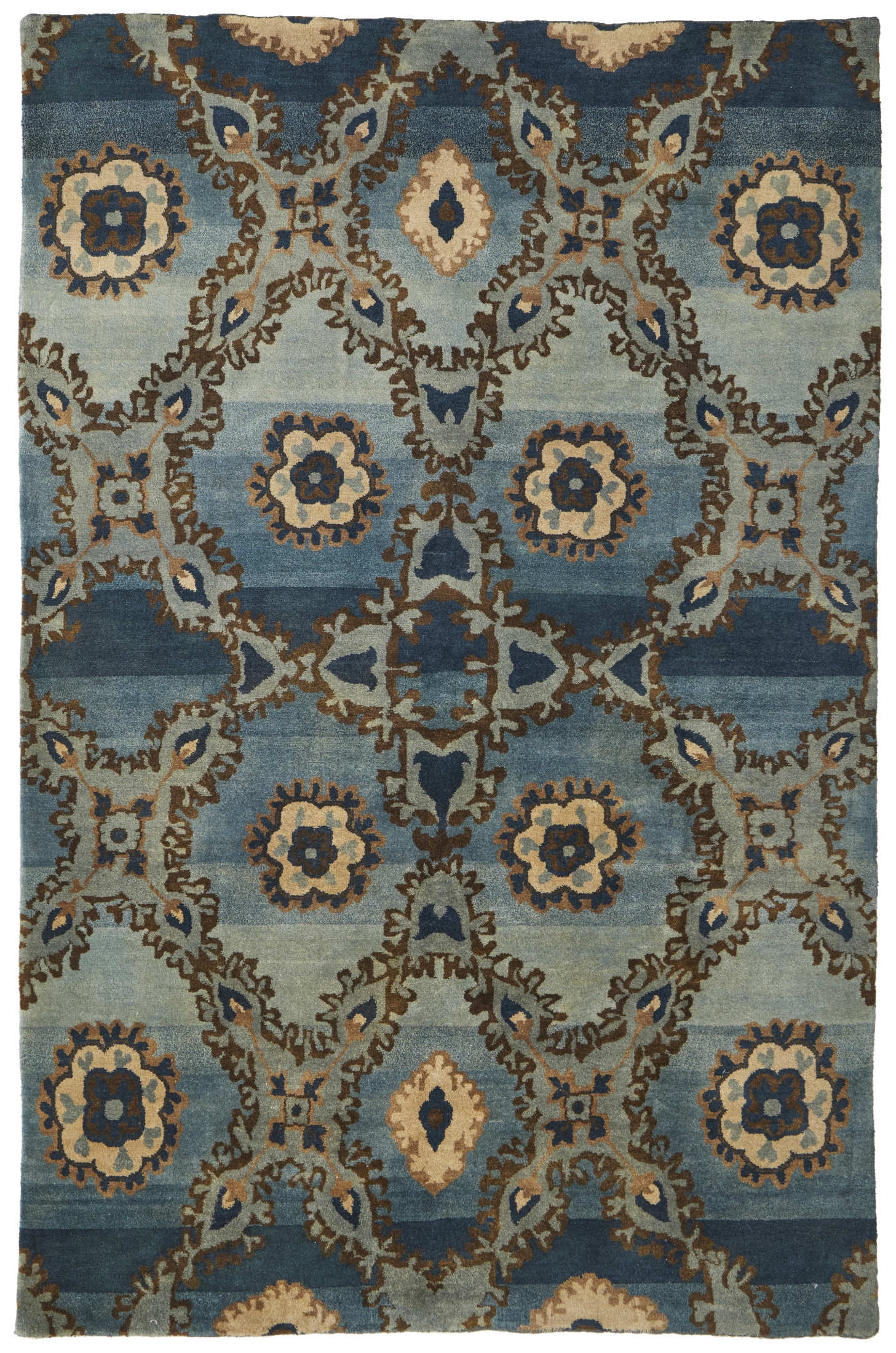 FEIZY Amzad Transitional Floral Ikat Area Rug, Blue/Gray/Tan, 5'6 x 8'6 ...