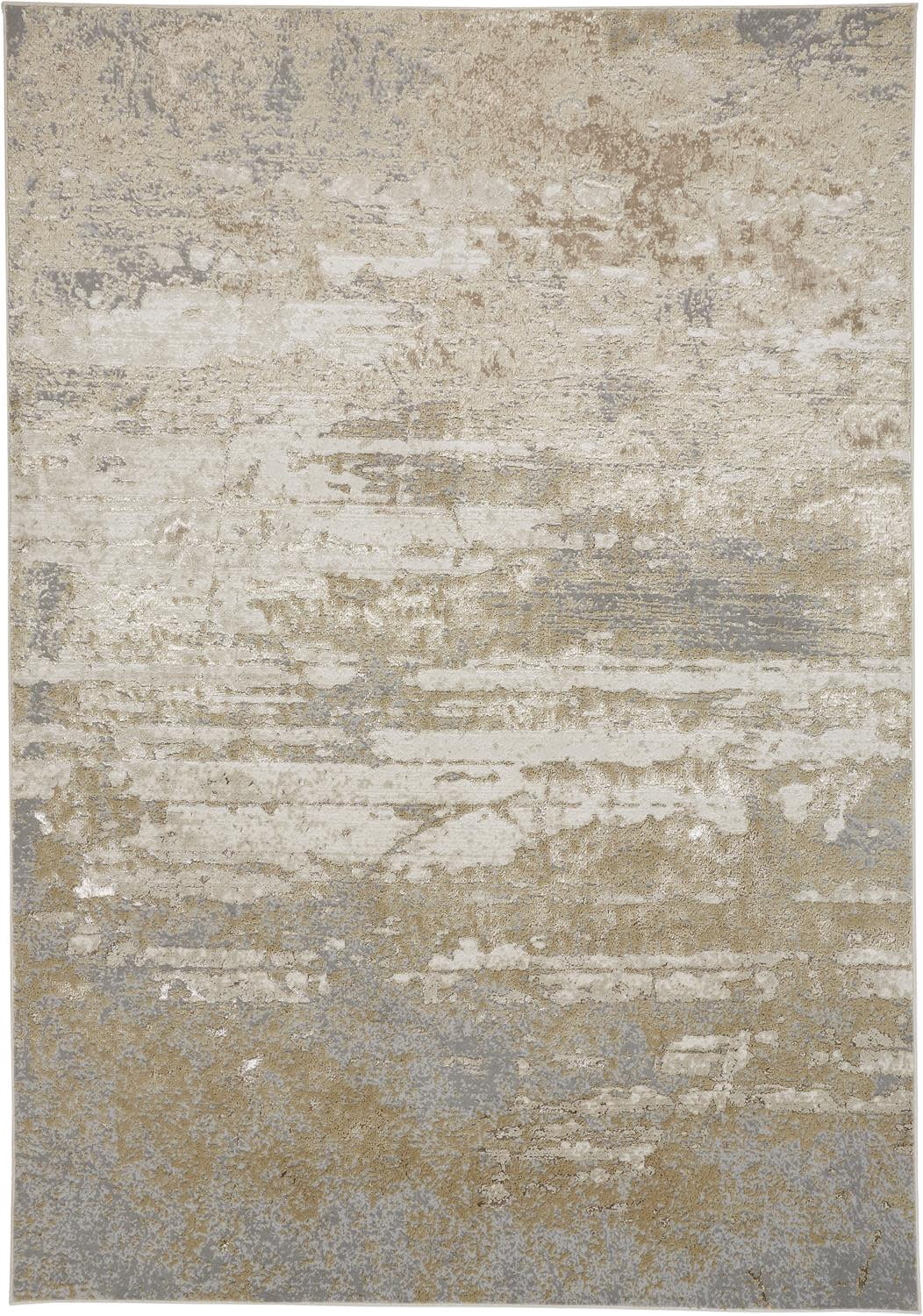 Feizy Aura Modern Abstract, Ivory/Gold/Gray, 1'6" x 1'6" Swatch Easy ...