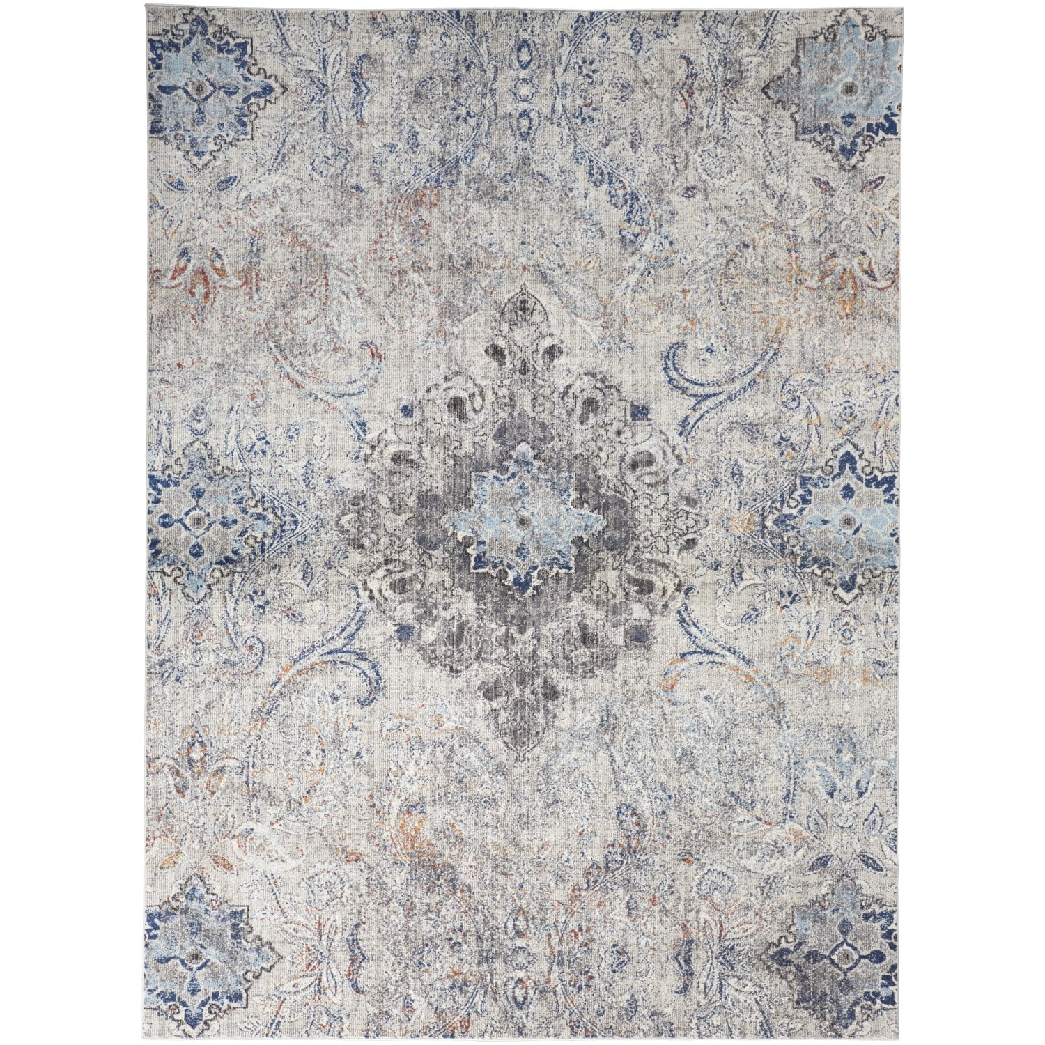 Feizy Bellini Transitional Damask, Ivory/Taupe/Blue, 9'2" x 12'4" Area ...
