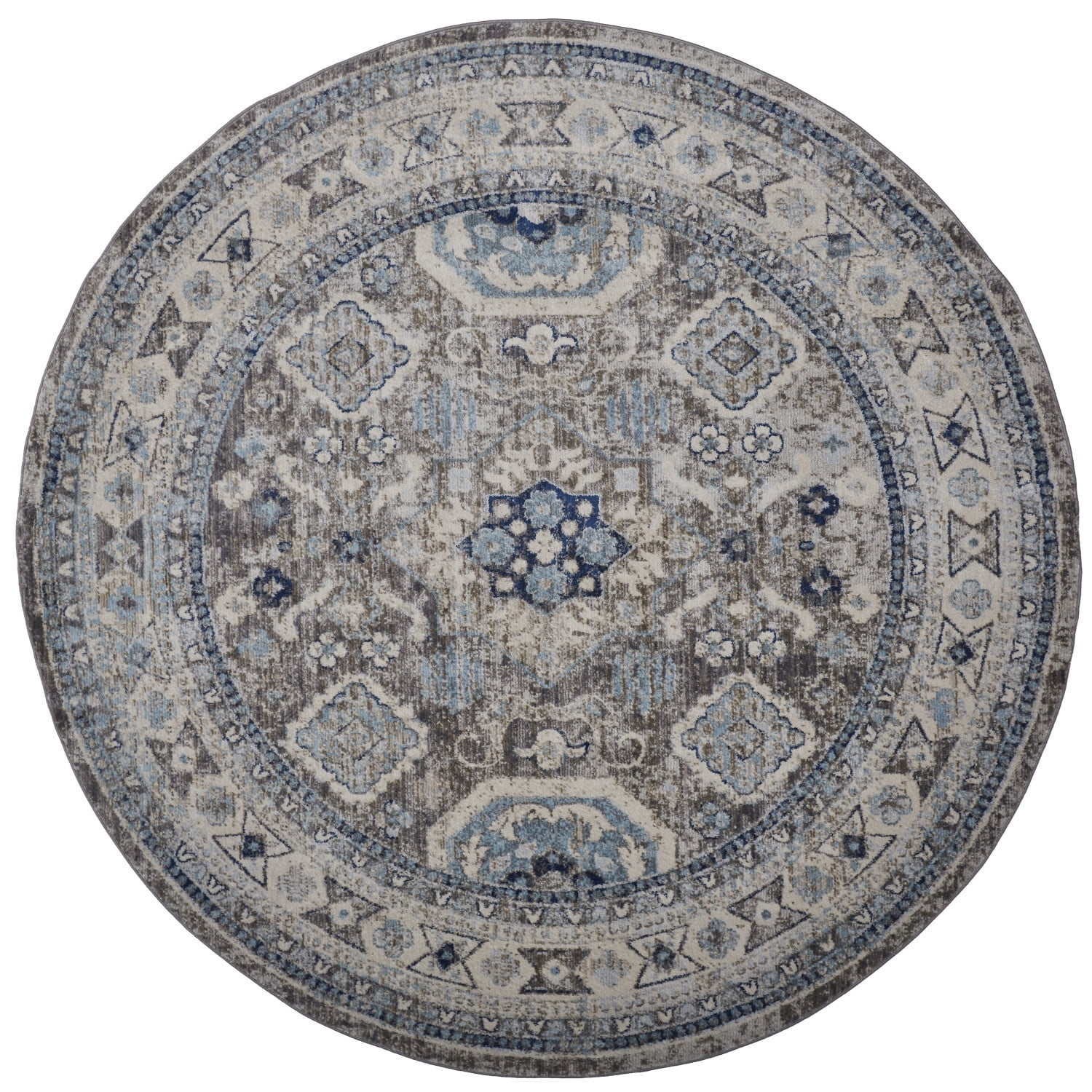 Feizy Bellini Transitional Medallion, Gray/Brown/Blue, 7'10" x 7'10 ...
