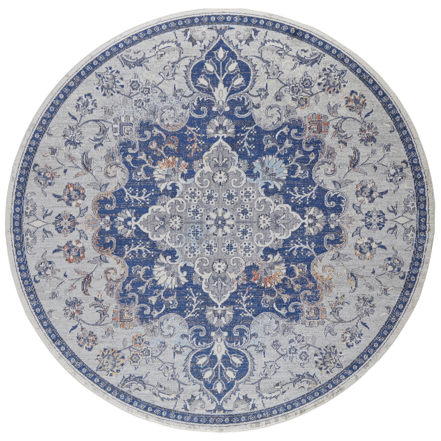 Feizy Bellini Transitional Medallion, Gray/Ivory/Blue, 7'10" x 7'10 ...