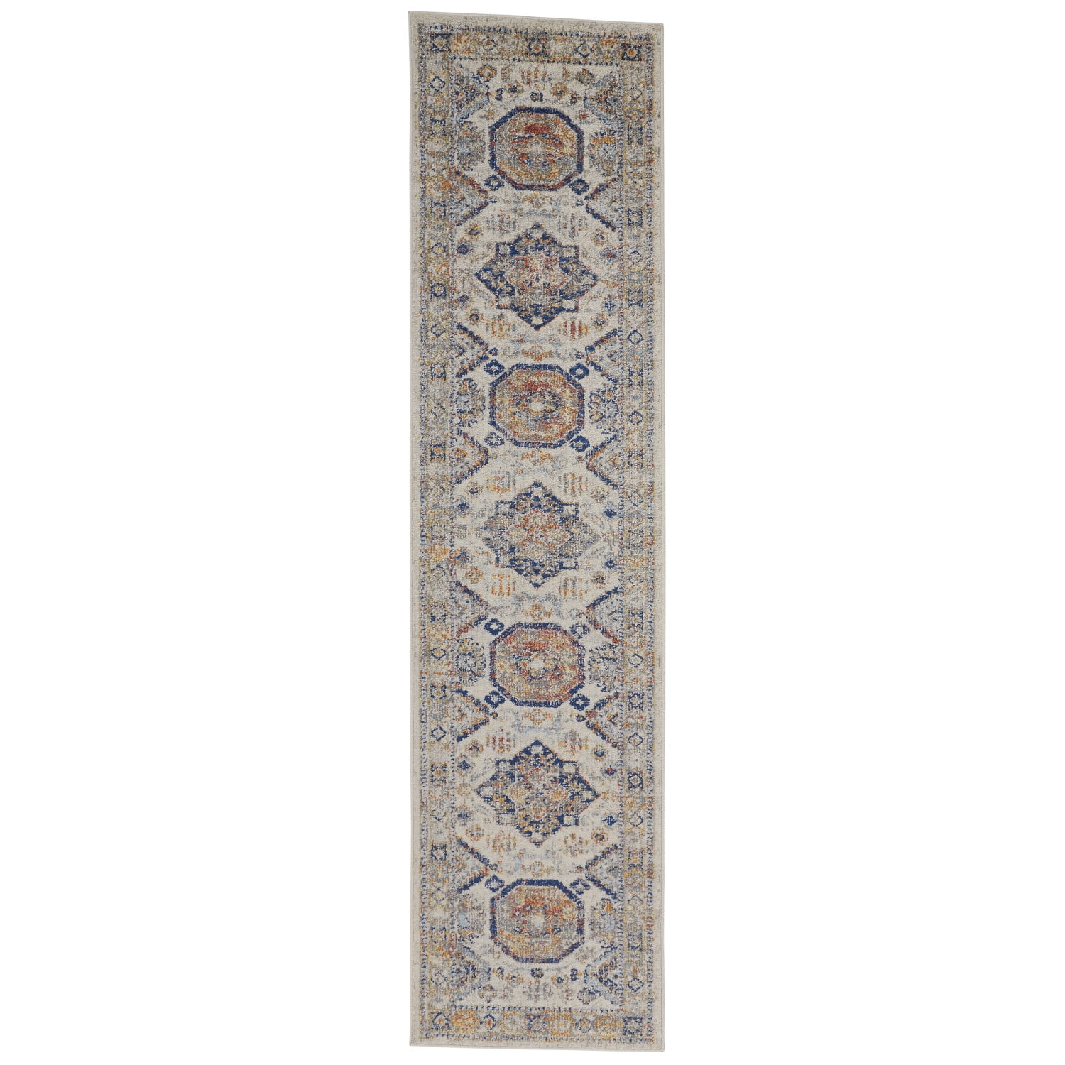 Feizy Bellini Transitional Medallion, Ivory/Orange/Blue, 2' x 8' Runner ...