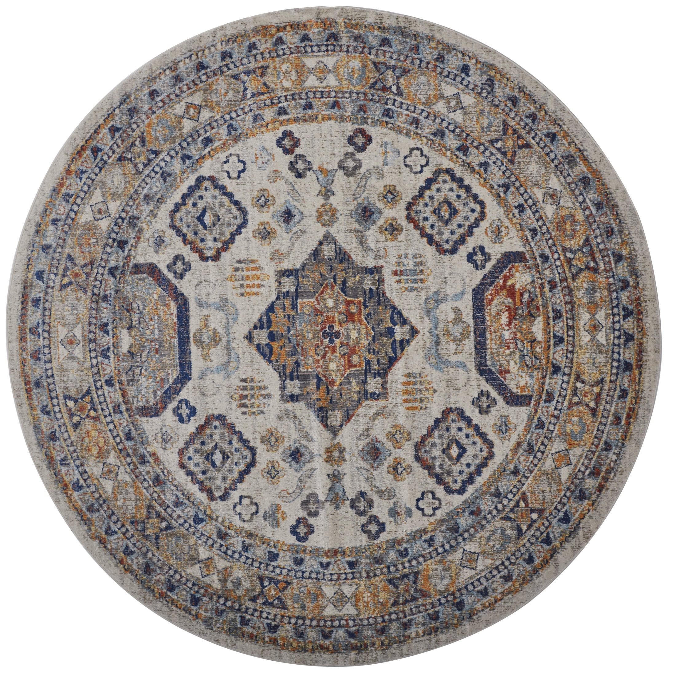 Feizy Bellini Transitional Medallion, Ivory/Orange/Blue, 7'10" x 7'10 ...