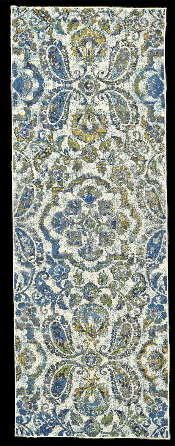Feizy Brixton Modern Floral & Botanical, Ivory/Blue/Green, 2'10" x 7'10 ...