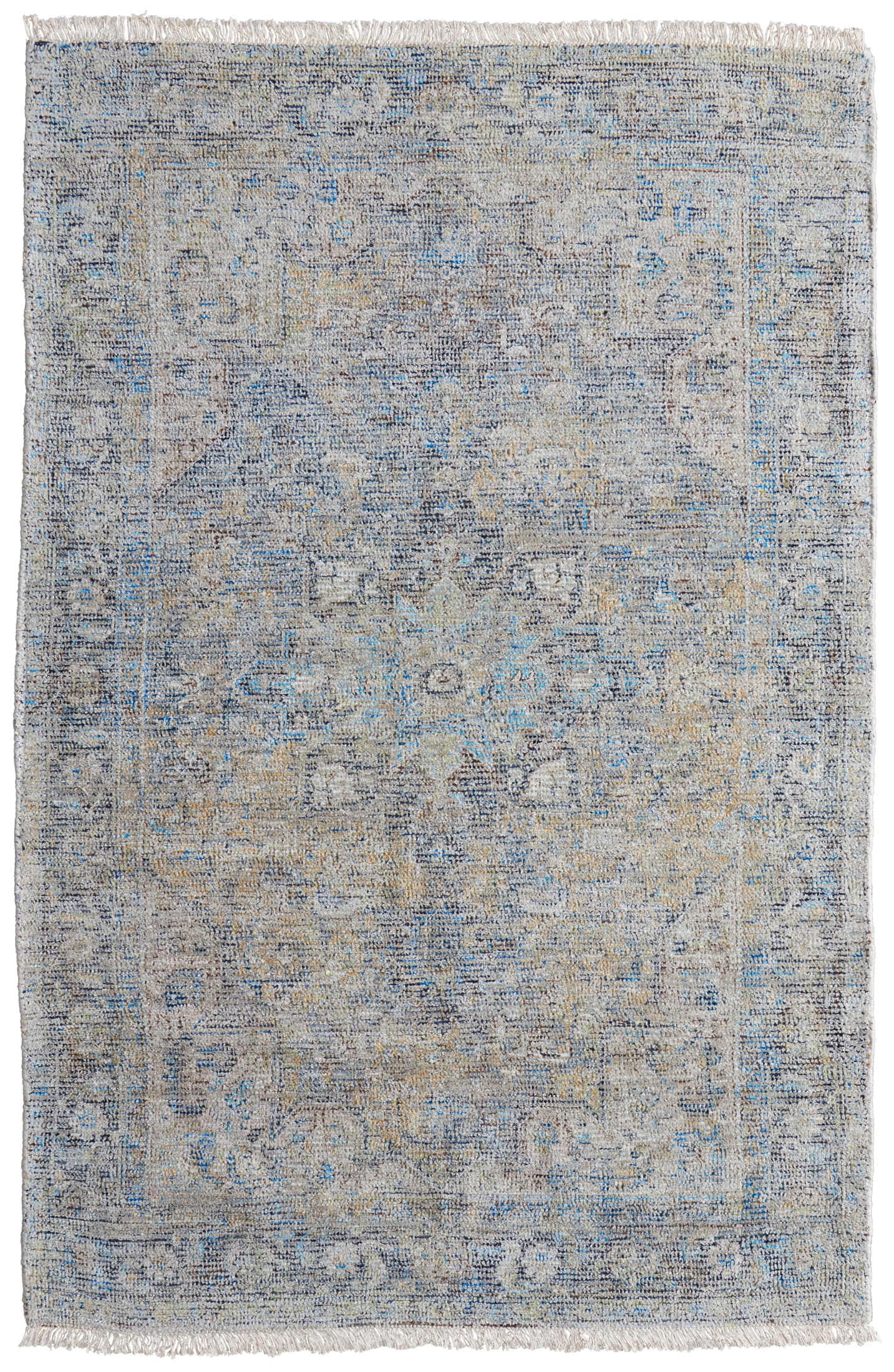 Feizy Caldwell Transitional Distressed, Blue/Gray/Tan, 2' x 3' Accent Rug Handmade Sheen ...