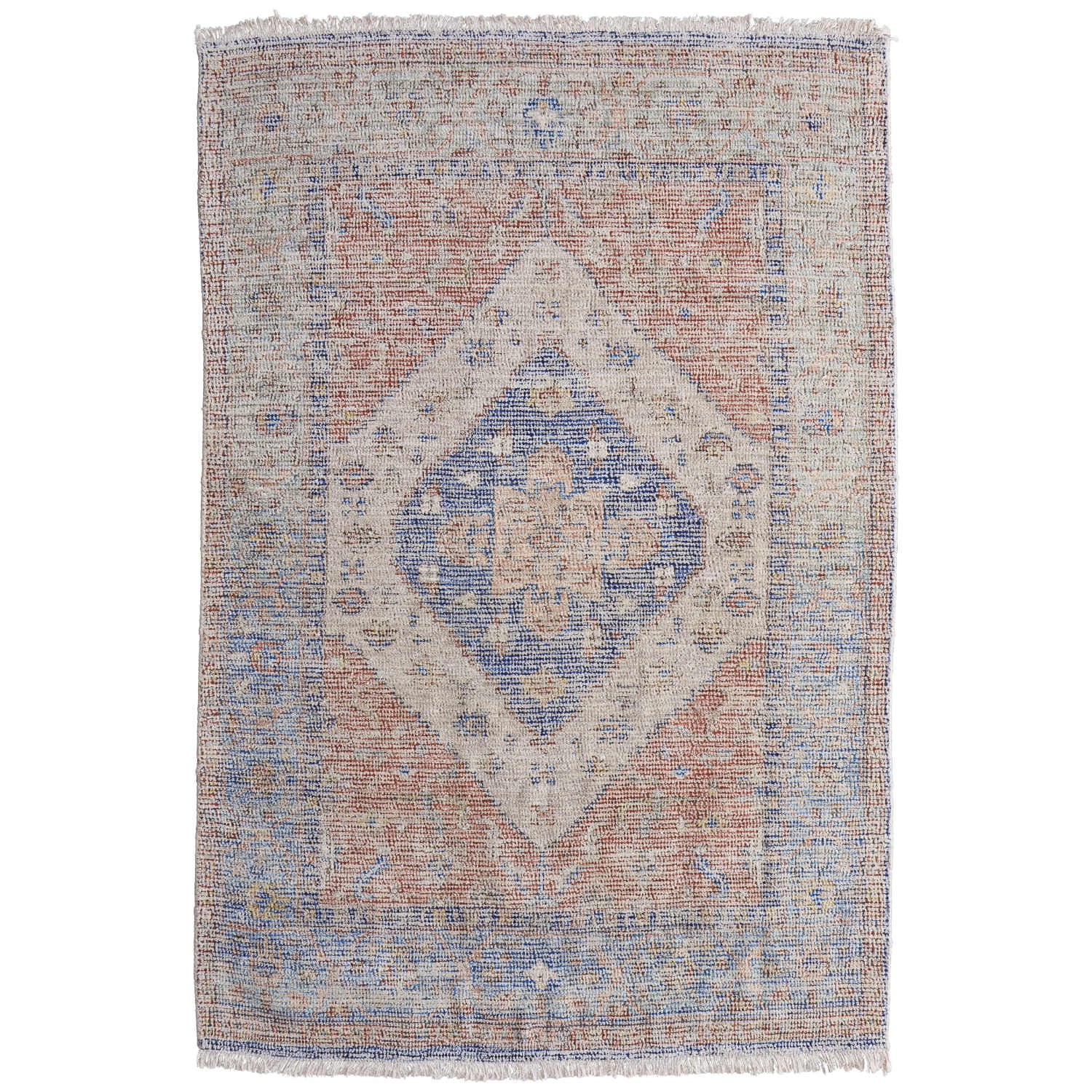 Feizy Caldwell Transitional Distressed, Ivory/Blue/Red, 9' x 12' Area ...