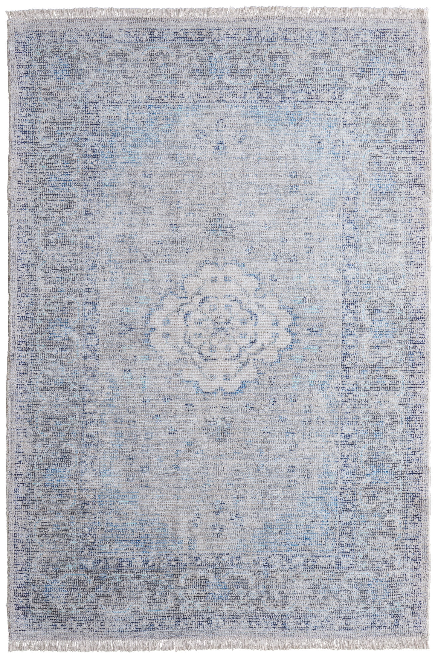 Feizy Caldwell Transitional Medallion, Gray/Blue/Ivory, 5' x 7'6" Area Rug Handmade Sheen ...