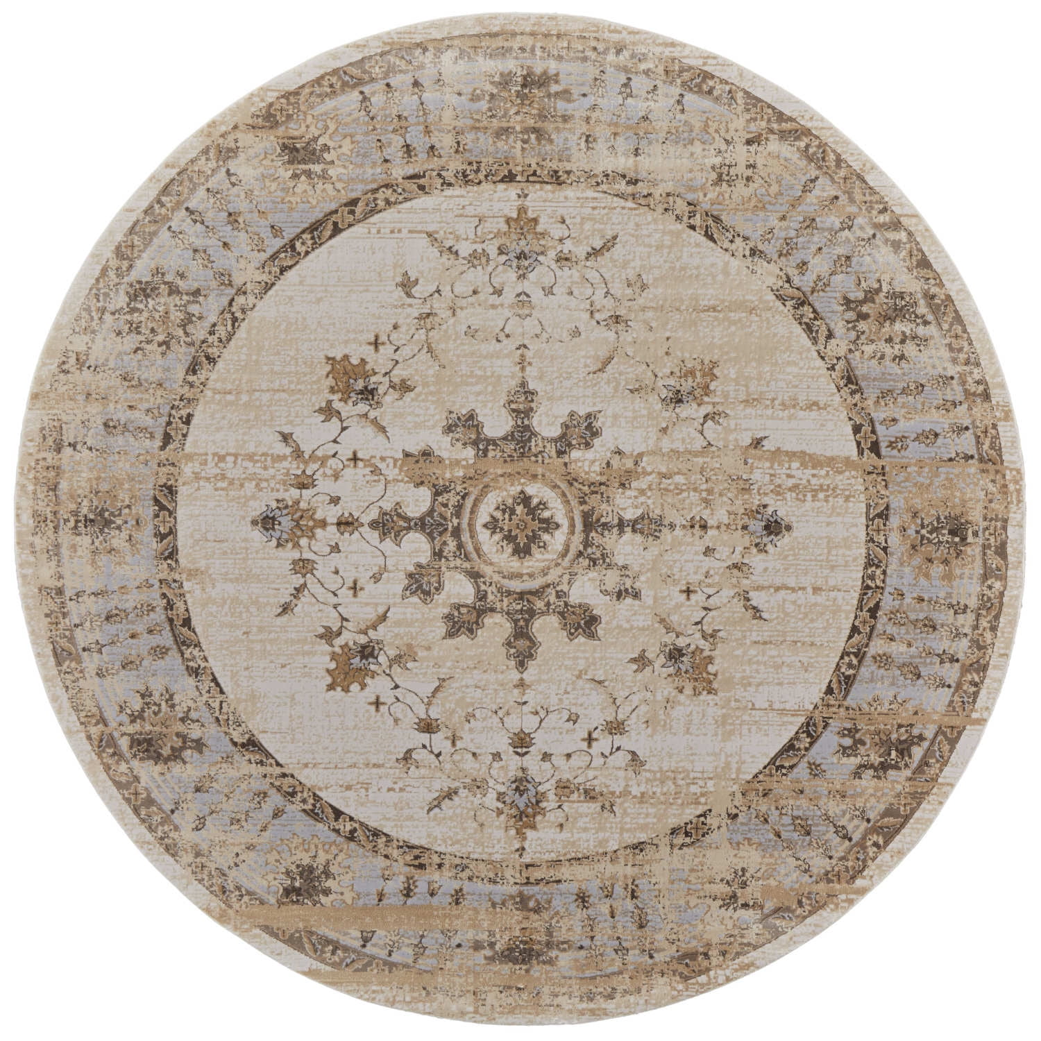 Feizy Celene Traditional Bordered, Tan/Brown/Gray, 7'9" x 7'9" Round ...