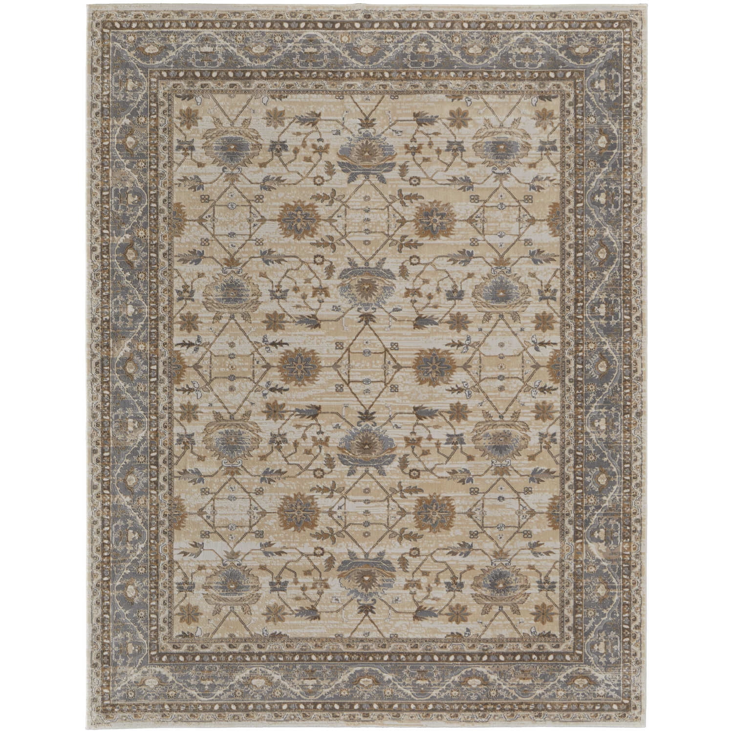 Feizy Celene Traditional Bordered, Tan/Ivory/Gray, 3'9" x 5'7" Accent ...