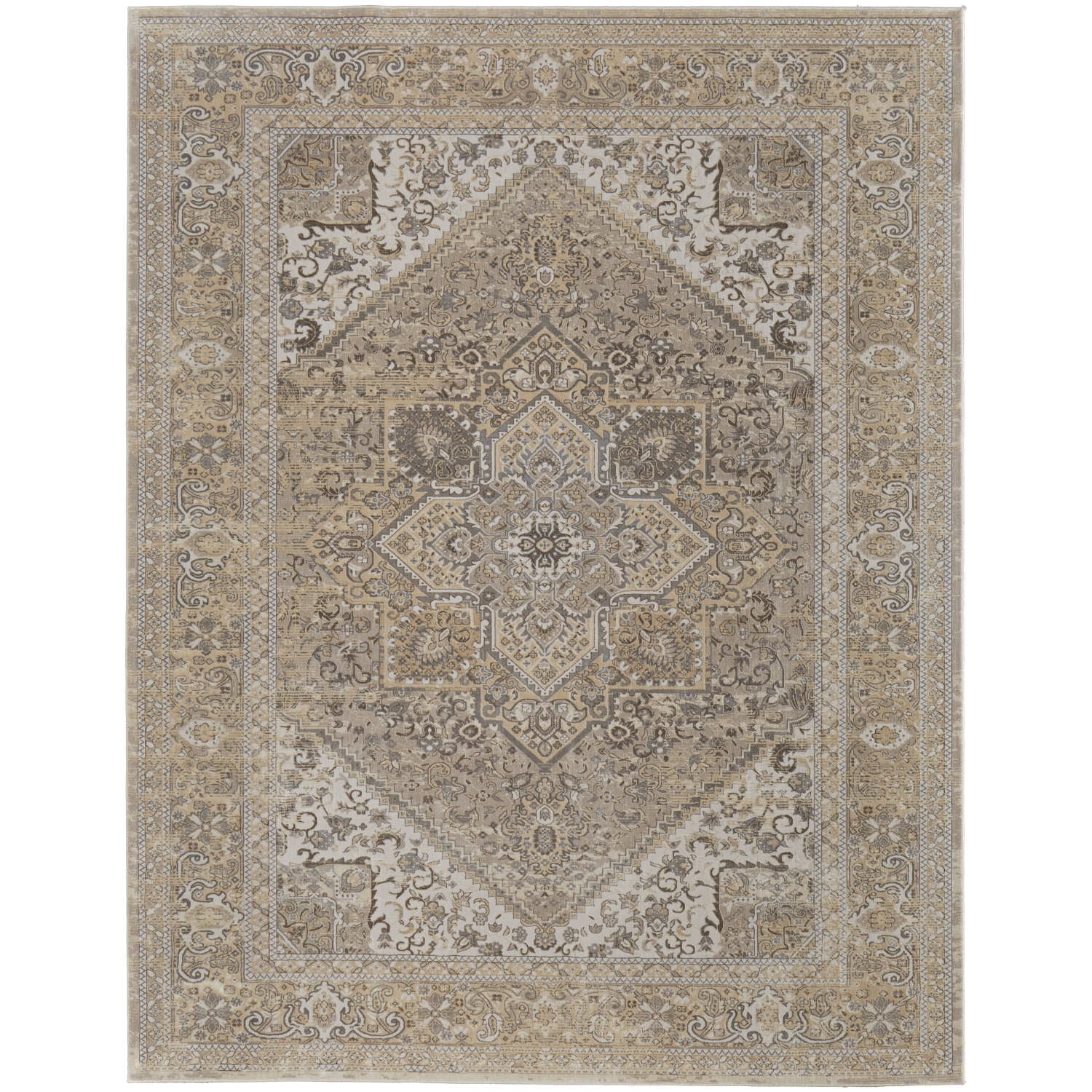 Feizy Celene Traditional Medallion, Brown/Ivory/Tan, 10' x 14' Area Rug ...
