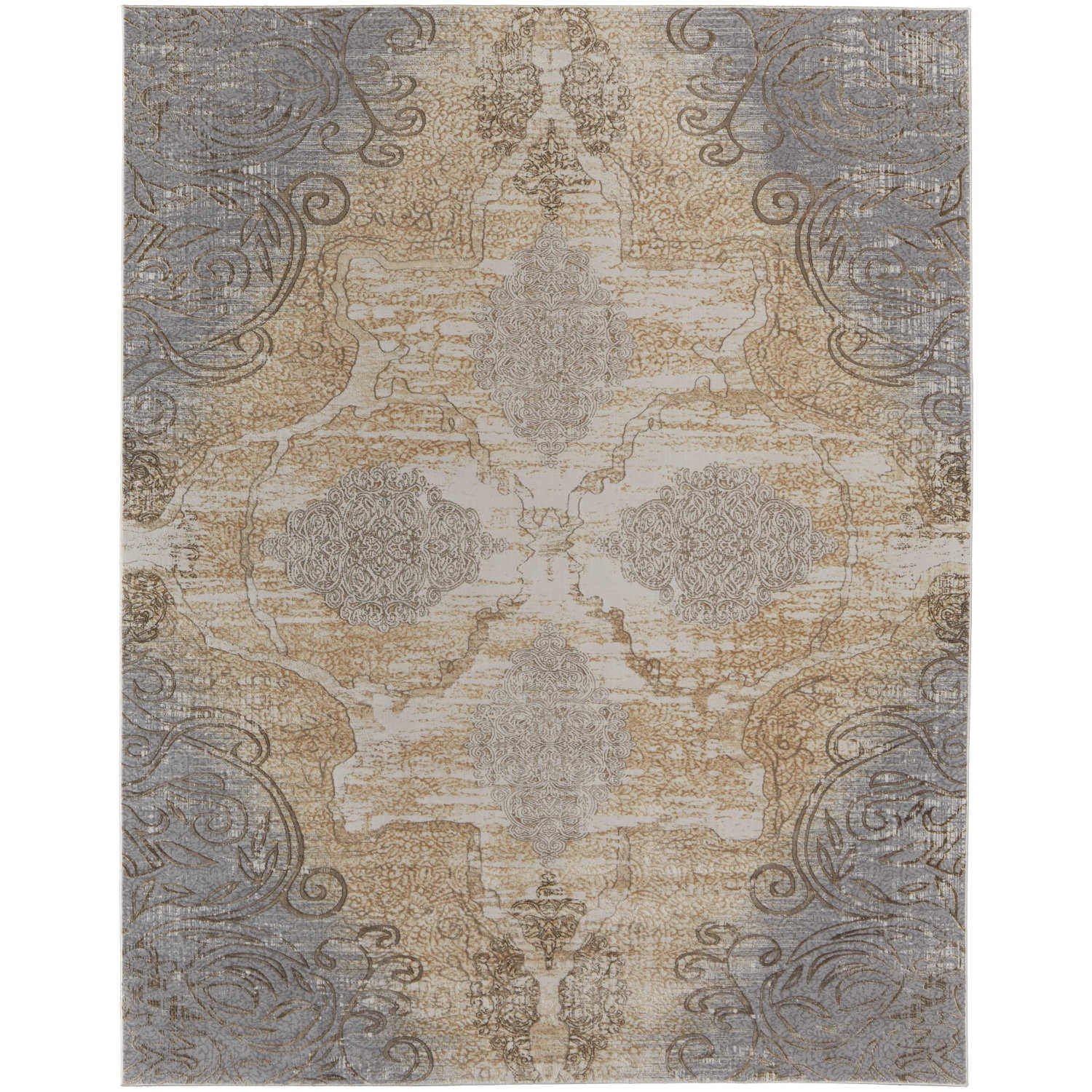 Feizy Celene Traditional Medallion, Silver/Tan/Gray, 12' x 15' Area Rug ...