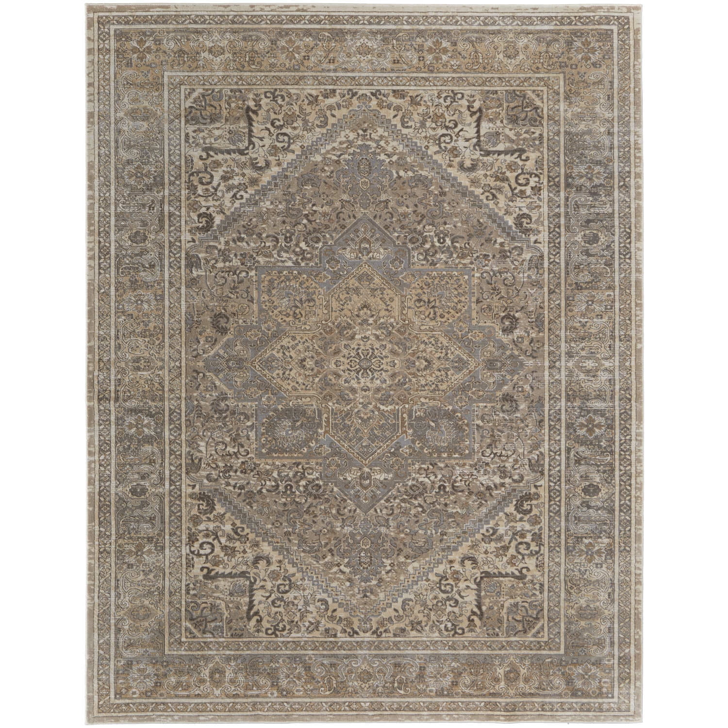 Feizy Celene Traditional Medallion, Tan/Brown/Ivory, 10' x 14' Area Rug ...