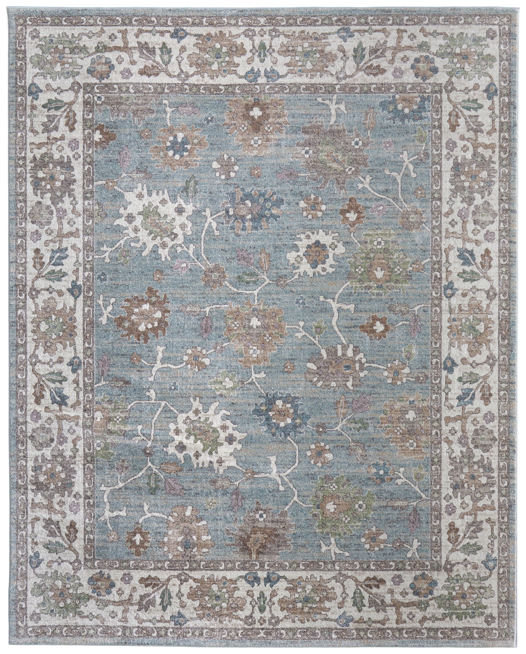 Feizy Dartmouth Transitional Floral & Botanical, Blue/Ivory/Brown, 1'6" x 1'6" Swatch Easy Care ...